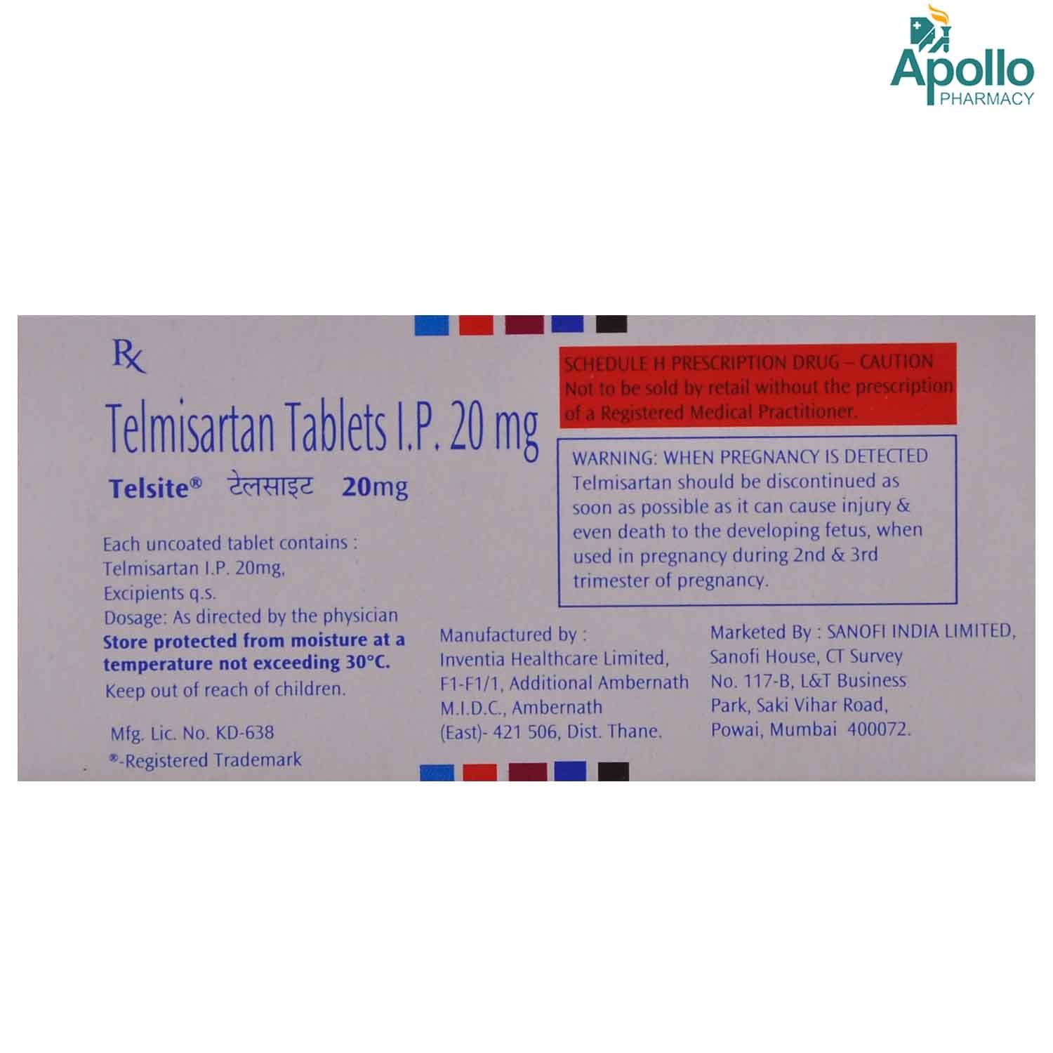 Telsite 20 Tablet 15's Price, Uses, Side Effects, Composition - Apollo ...