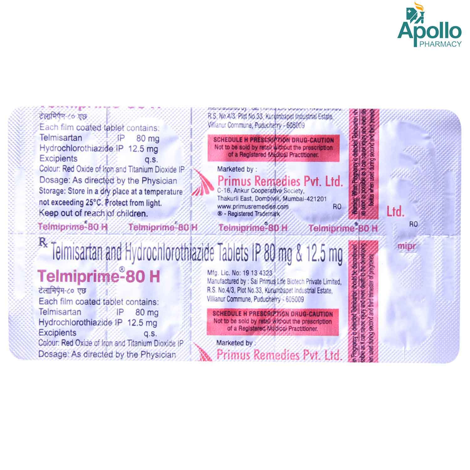 Telmiprime-80 H Tablet 10's Price, Uses, Side Effects, Composition ...