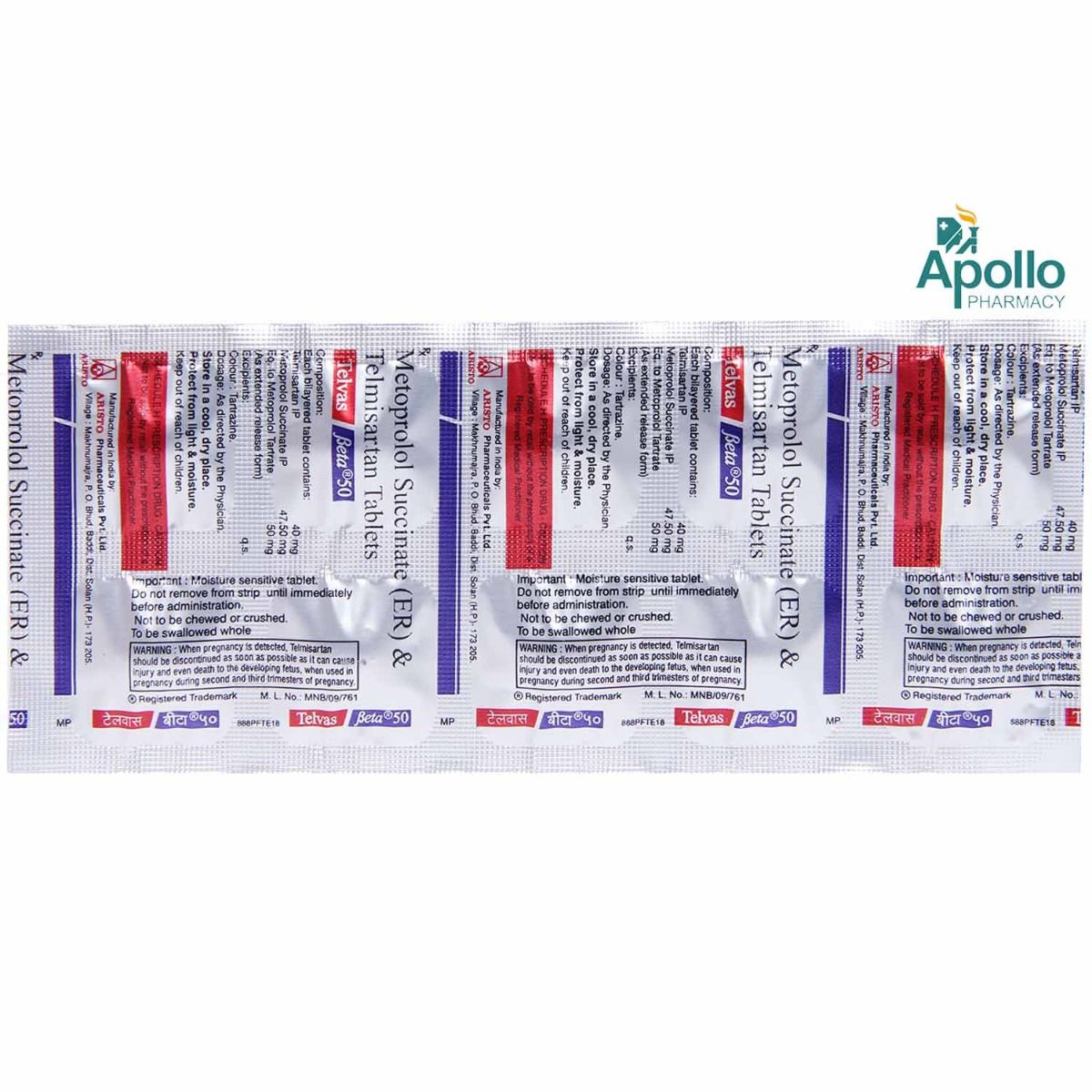 Telvas Beta 50 Tablet 10's Price, Uses, Side Effects, Composition ...