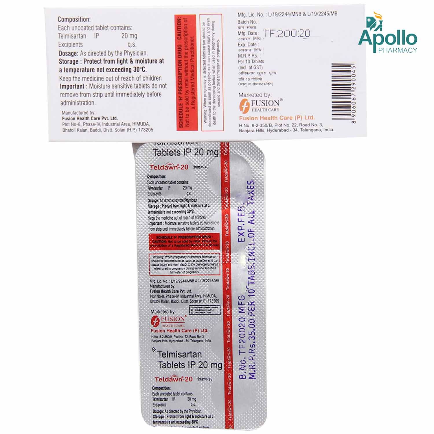 Teldawn 20 Tablet 10's Price, Uses, Side Effects, Composition - Apollo ...