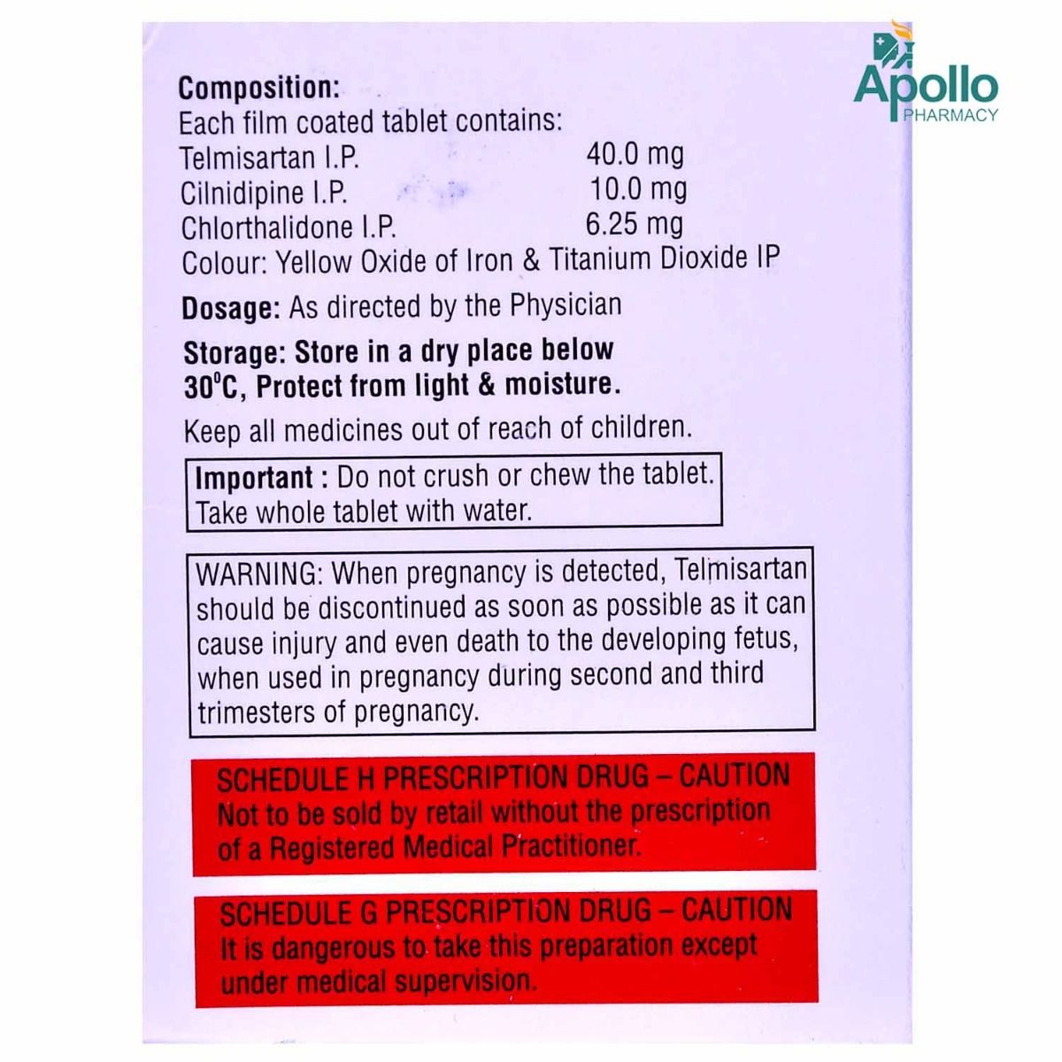 Telma-Lnc Tablet 15's Price, Uses, Side Effects, Composition - Apollo ...