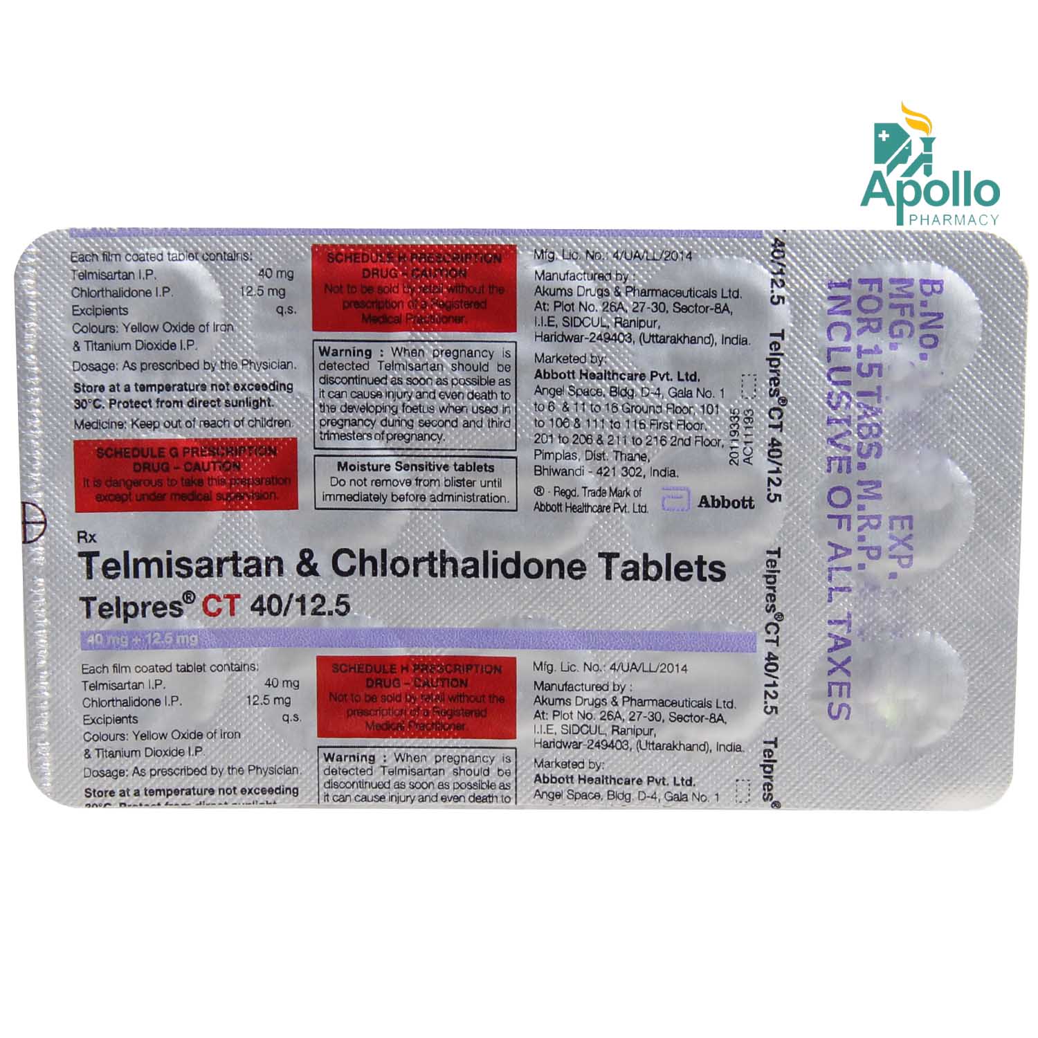 Telpres CT 40/12.5 Tablet 15's Price, Uses, Side Effects, Composition ...
