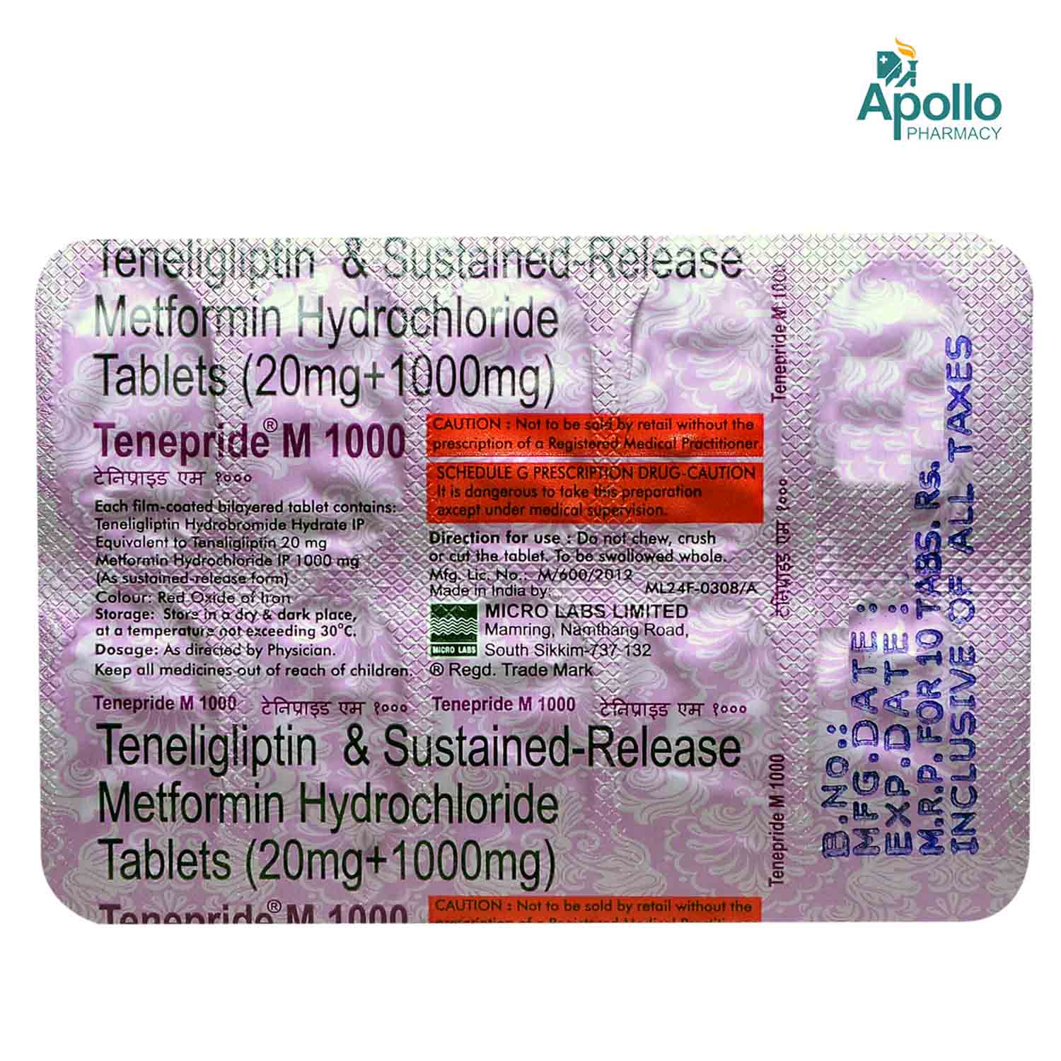Tenepride M 1000 Tablet 10's Price, Uses, Side Effects, Composition ...