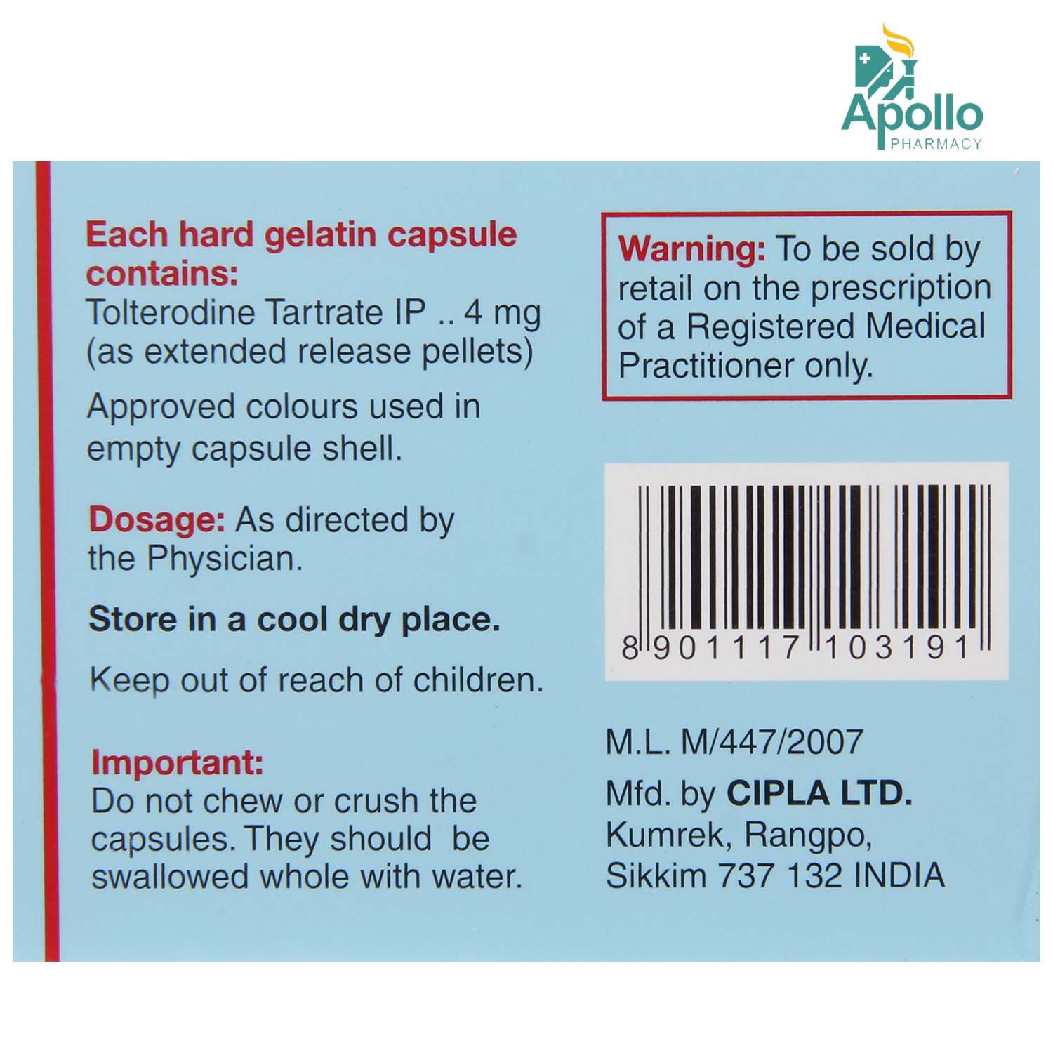 Terol LA-4 Capsule | Uses, Side Effects, Price | Apollo Pharmacy