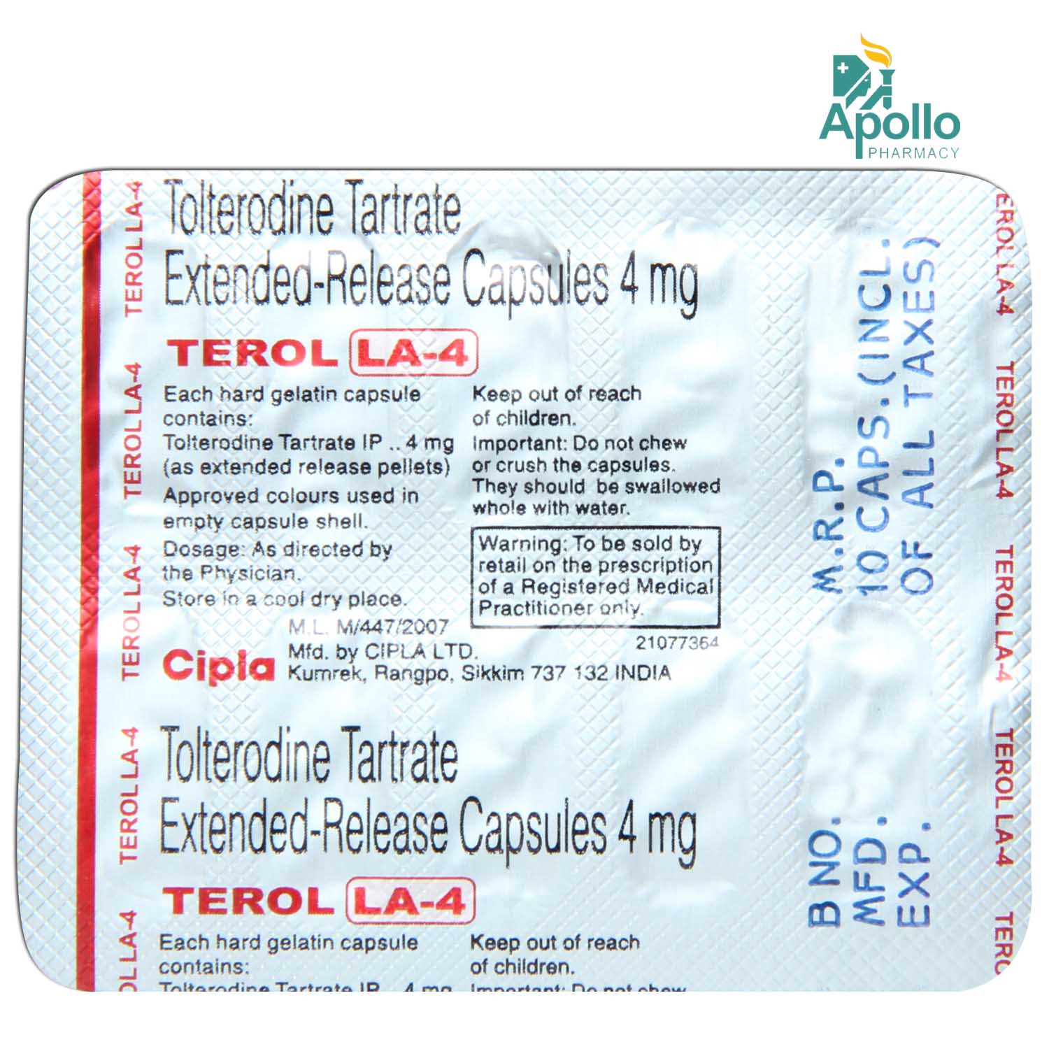 Terol LA-4 Capsule 10's Price, Uses, Side Effects, Composition - Apollo ...
