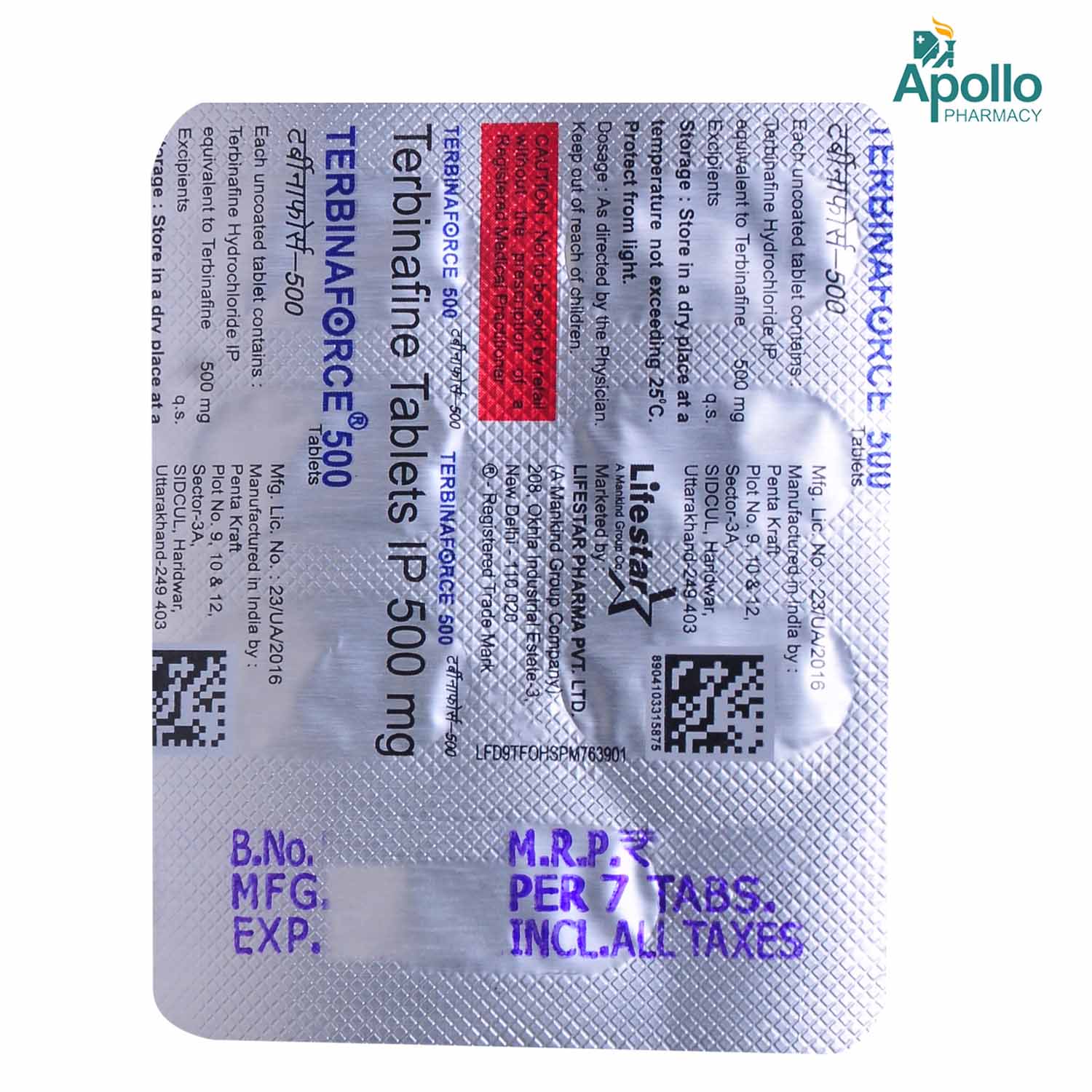 Terbinaforce 500 Tablet 7's Price, Uses, Side Effects, Composition ...