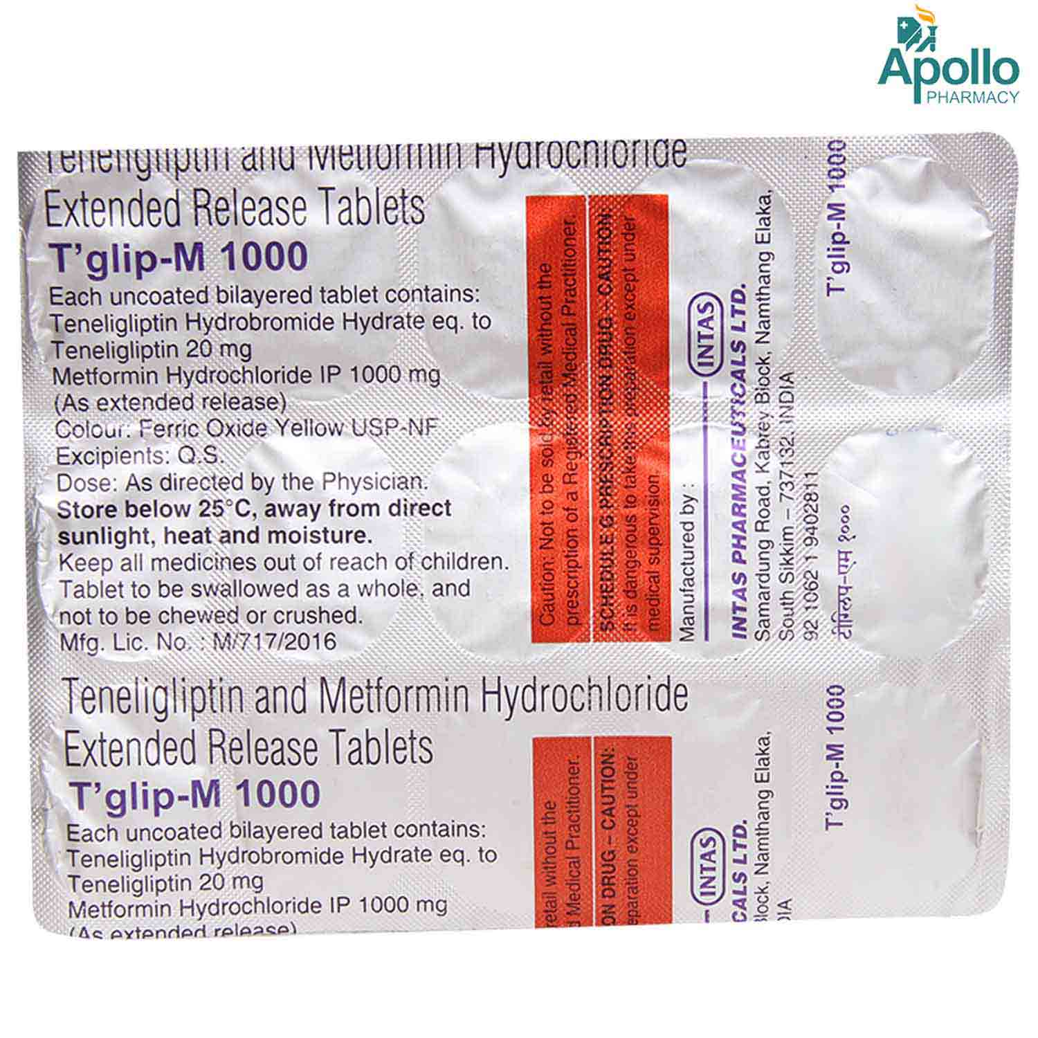 T GLIP M 1000MG TABLET 15'S Price, Uses, Side Effects, Composition ...