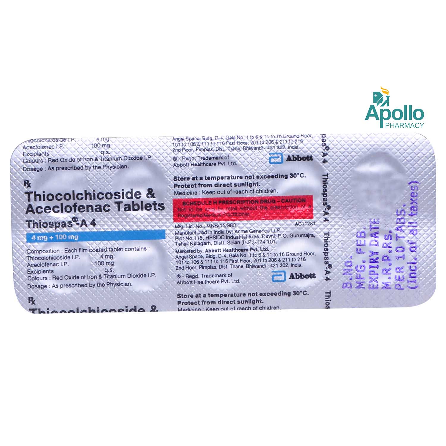 Thiospas-A 4 Tablet | Uses, Side Effects, Price | Apollo Pharmacy