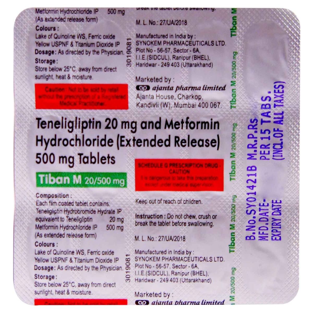 Tiban M 20/500 mg Tablet 15's Price, Uses, Side Effects, Composition ...