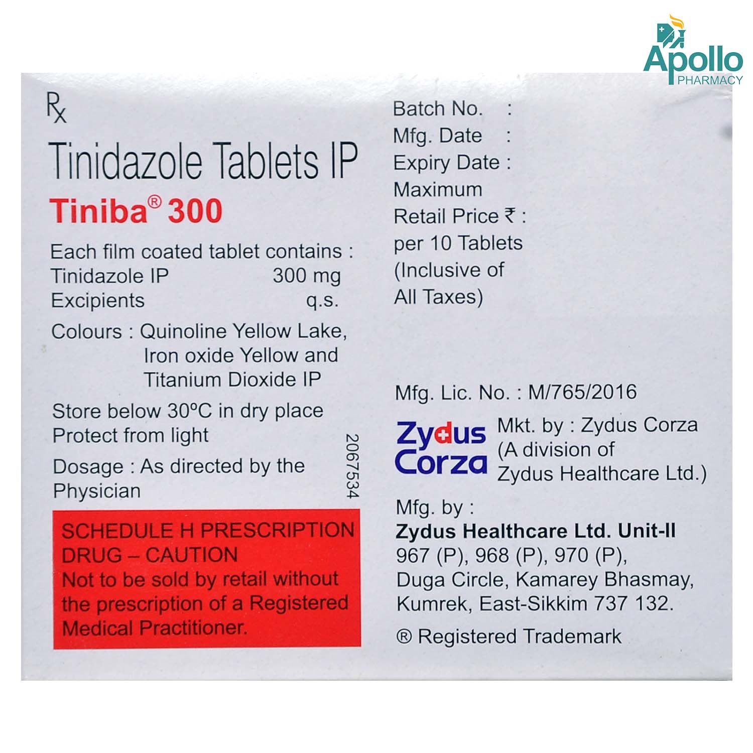 Tiniba 300 Tablet 10's Price, Uses, Side Effects, Composition - Apollo ...