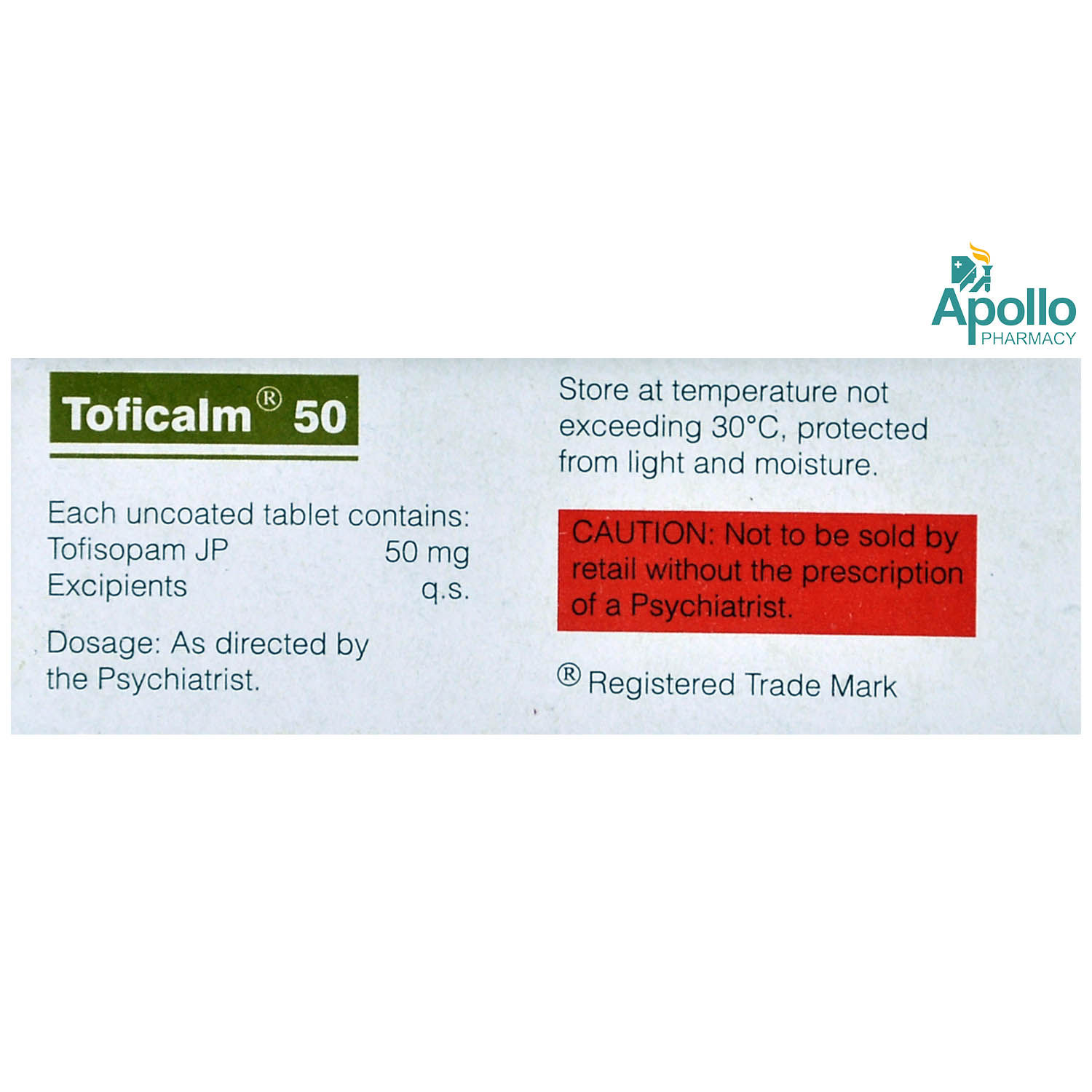 Toficalm 50 Tablet | Uses, Side Effects, Price | Apollo Pharmacy