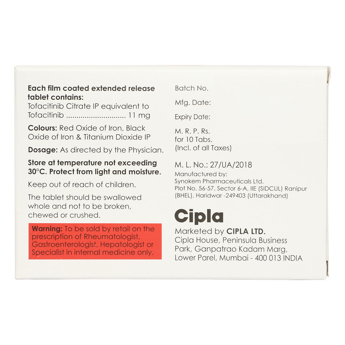 Tofajak-IN XR 11 mg Tablet | Uses, Side Effects, Price | Apollo Pharmacy