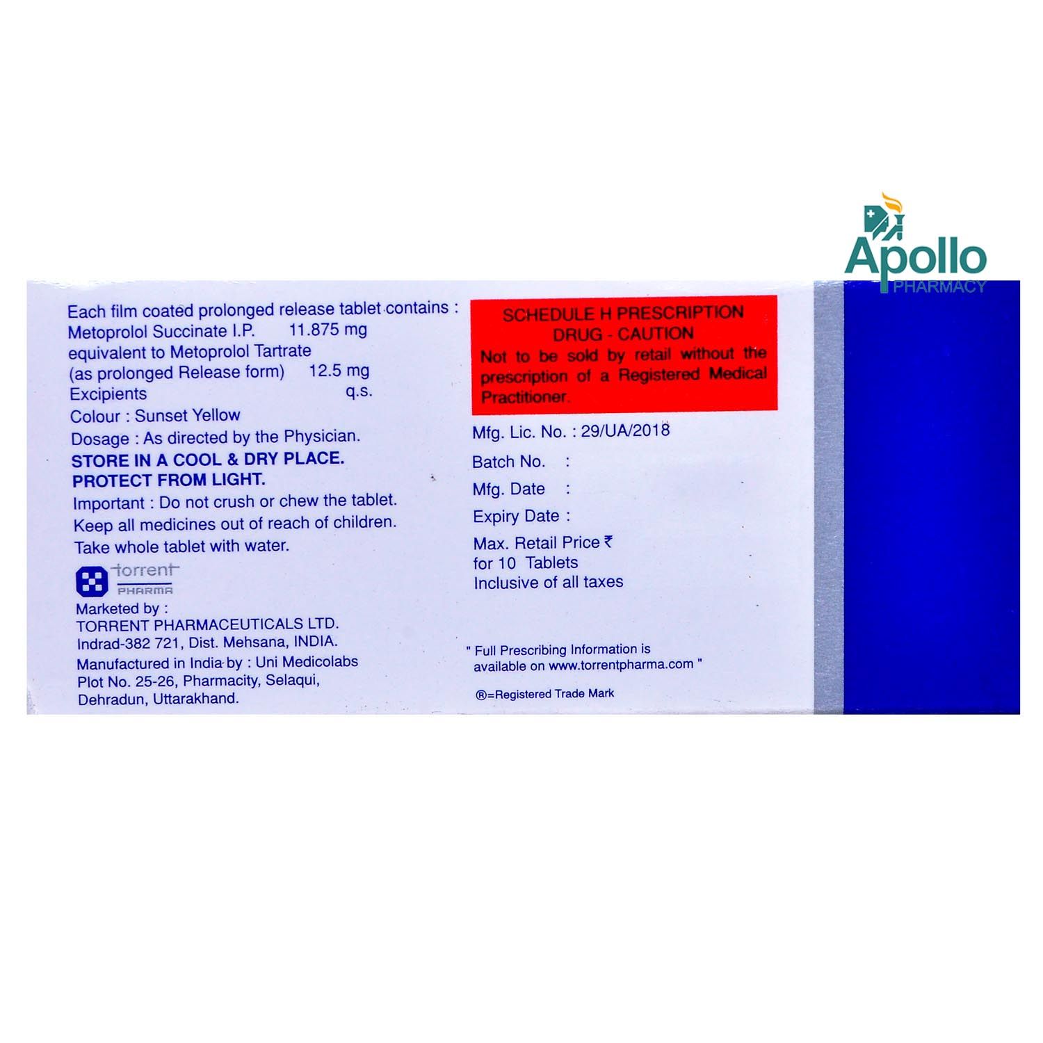 Tolol XR 12.5 Tablet 10's Price, Uses, Side Effects, Composition ...