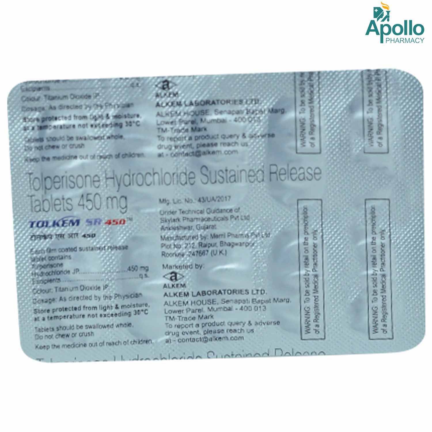 Tolkem SR 450 Tablet 10's Price, Uses, Side Effects, Composition ...