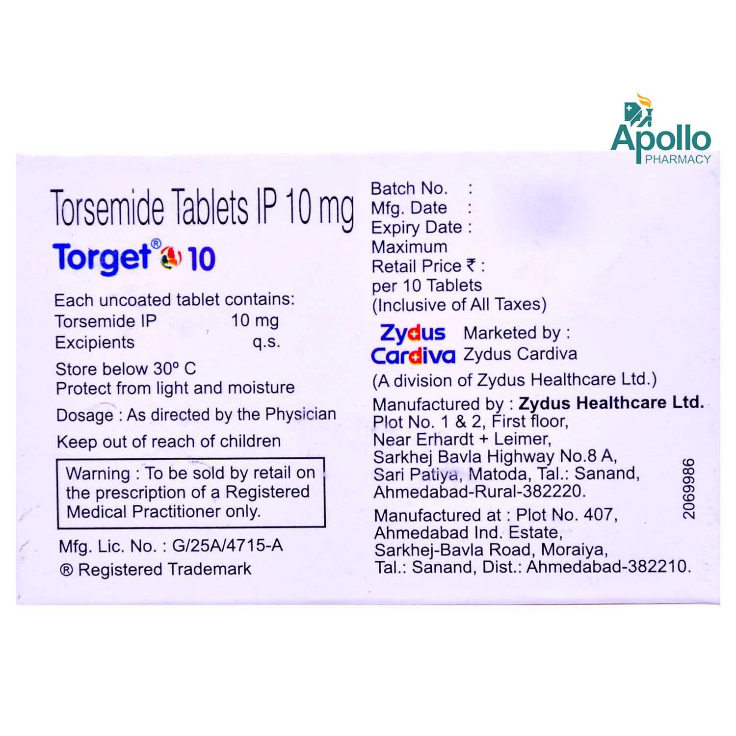 Torget 10 Tablet | Uses, Side Effects, Price | Apollo Pharmacy