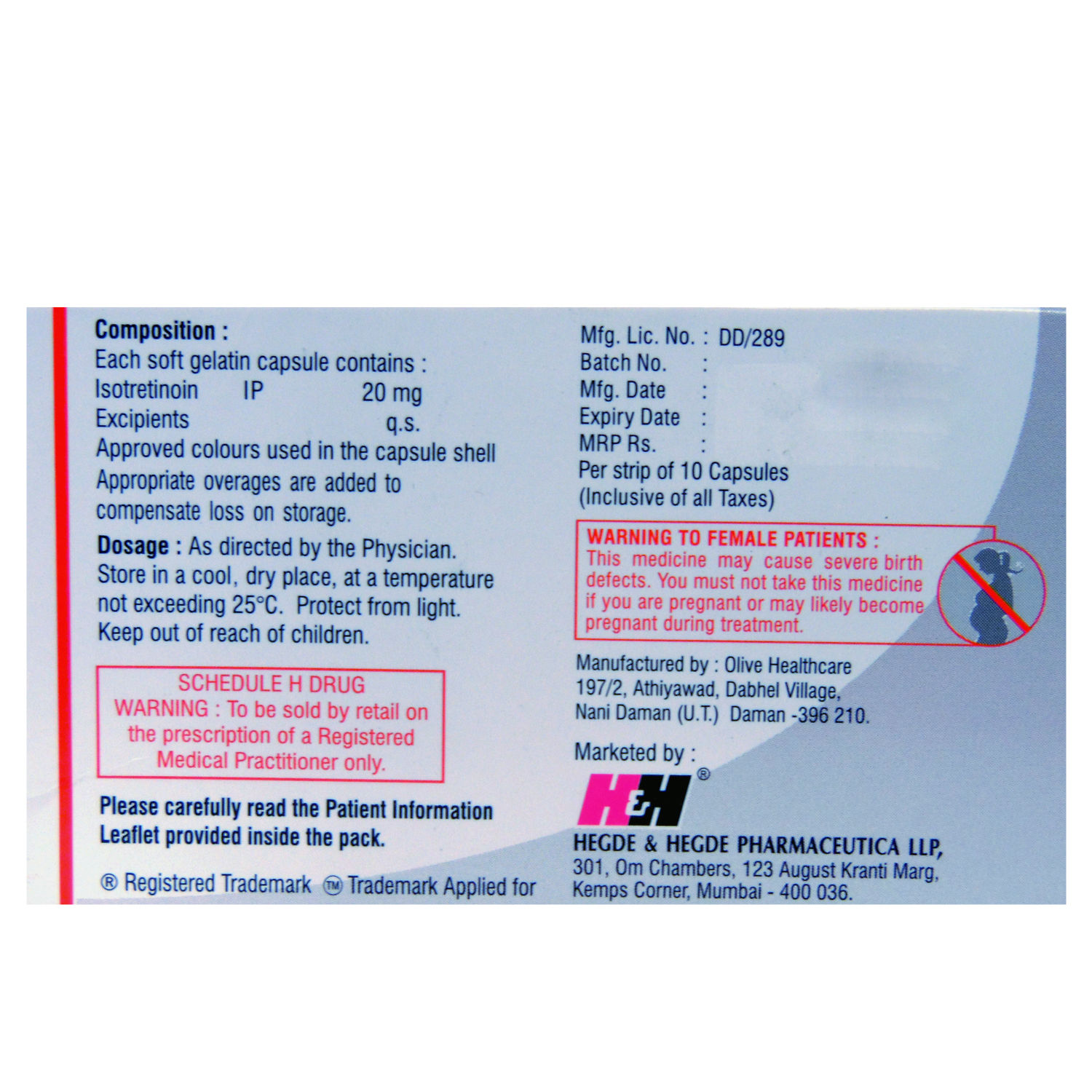 Tretin-Iso 20 Capsule 10's Price, Uses, Side Effects, Composition ...