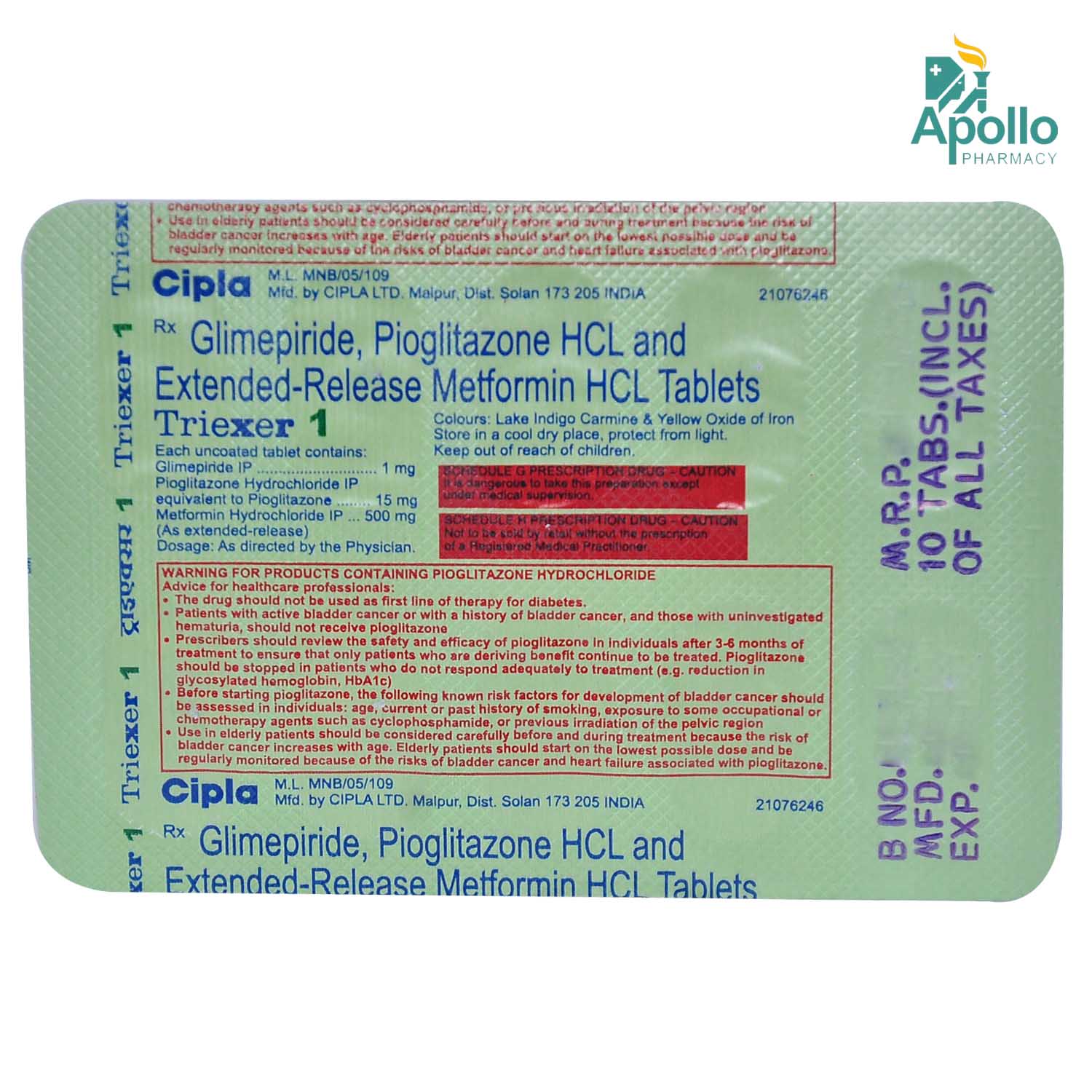 Triexer 1 Tablet 10's Price, Uses, Side Effects, Composition - Apollo ...