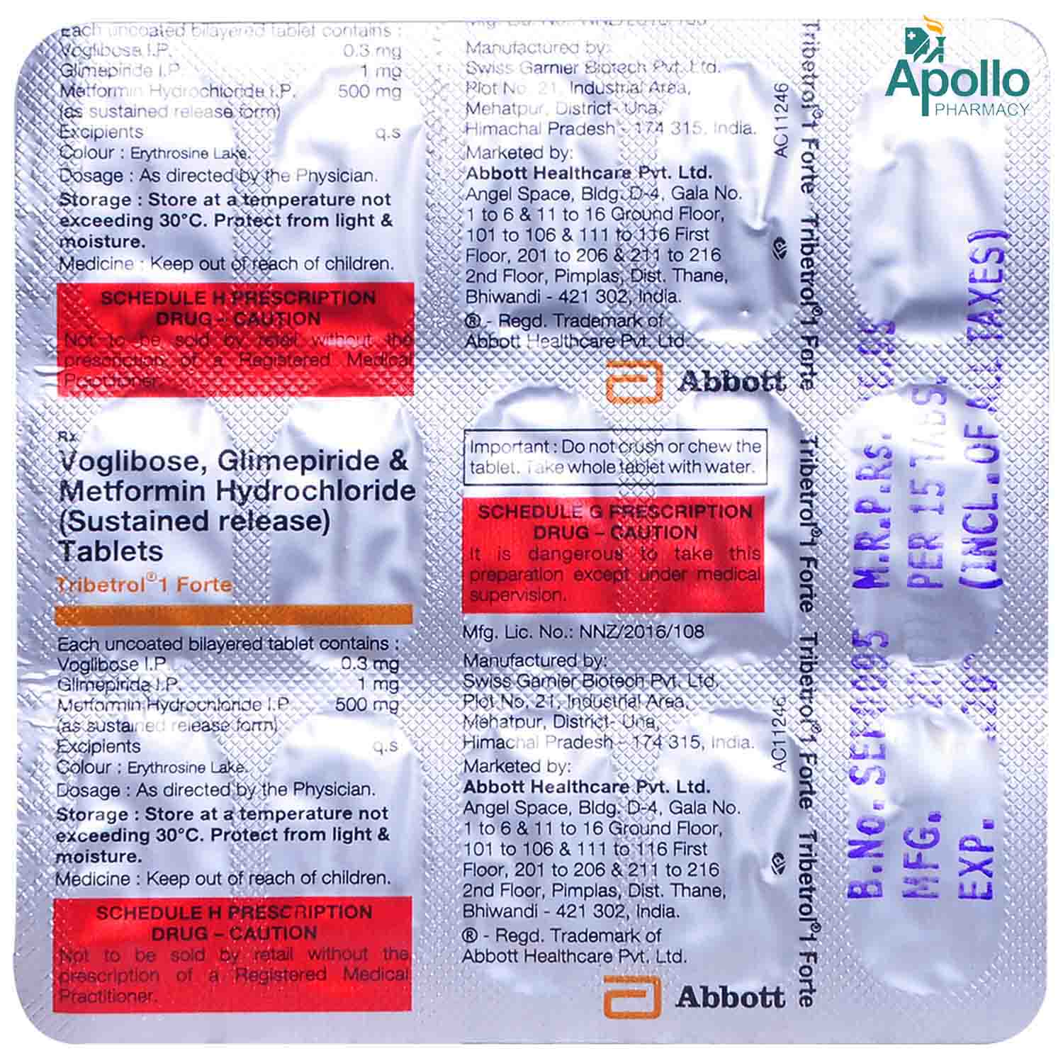 Tribetrol 1 Forte Tablet 15's Price, Uses, Side Effects, Composition ...