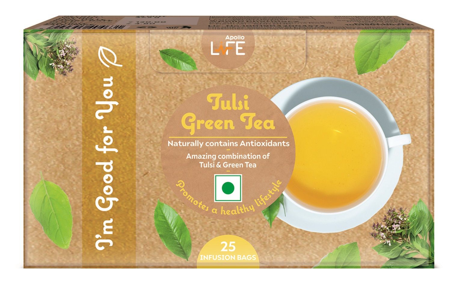 Apollo Life Tulsi Green Tea Infusion Bags, 25 Count Price, Uses, Side ...