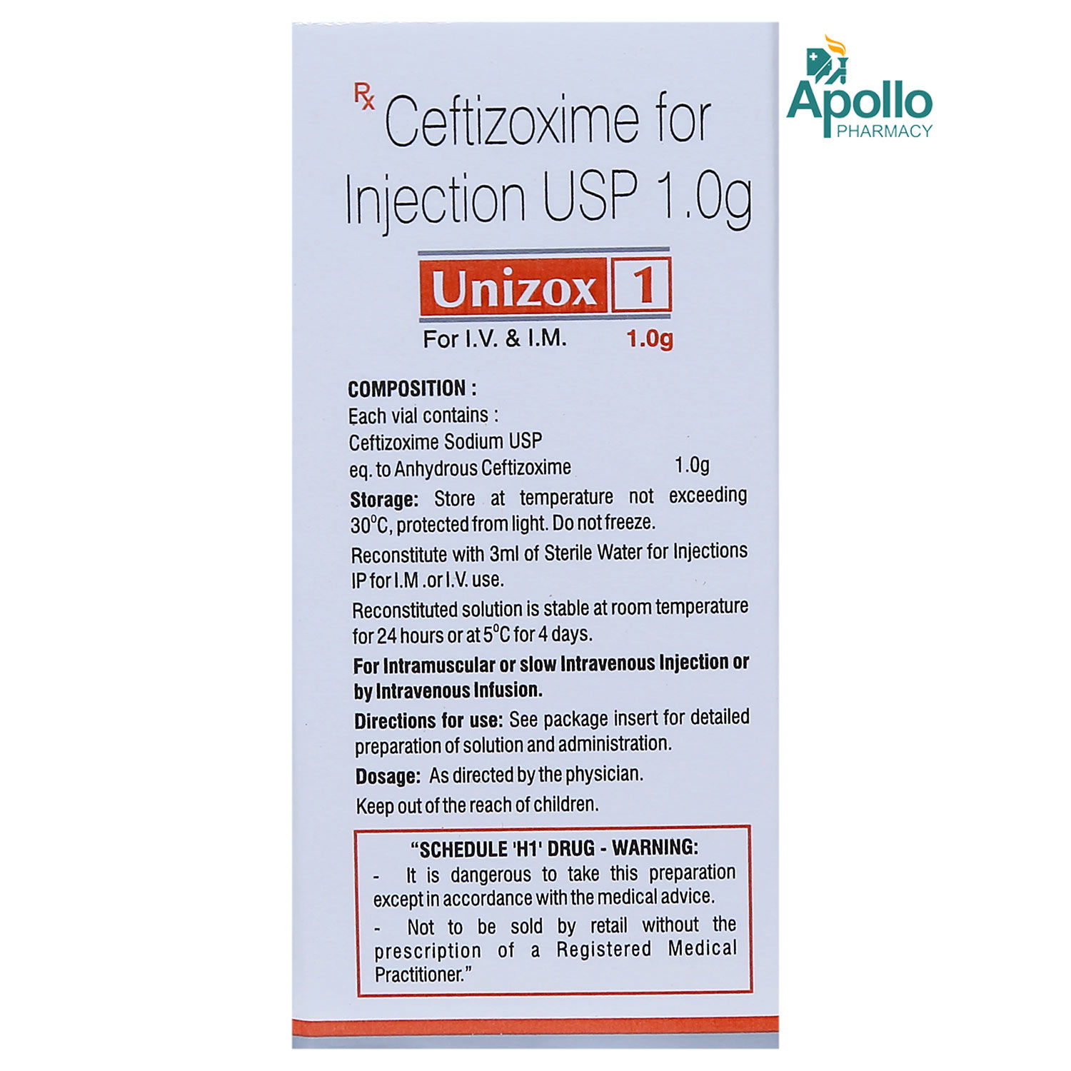 UNIZOX INJECTION 1GM Price, Uses, Side Effects, Composition - Apollo ...