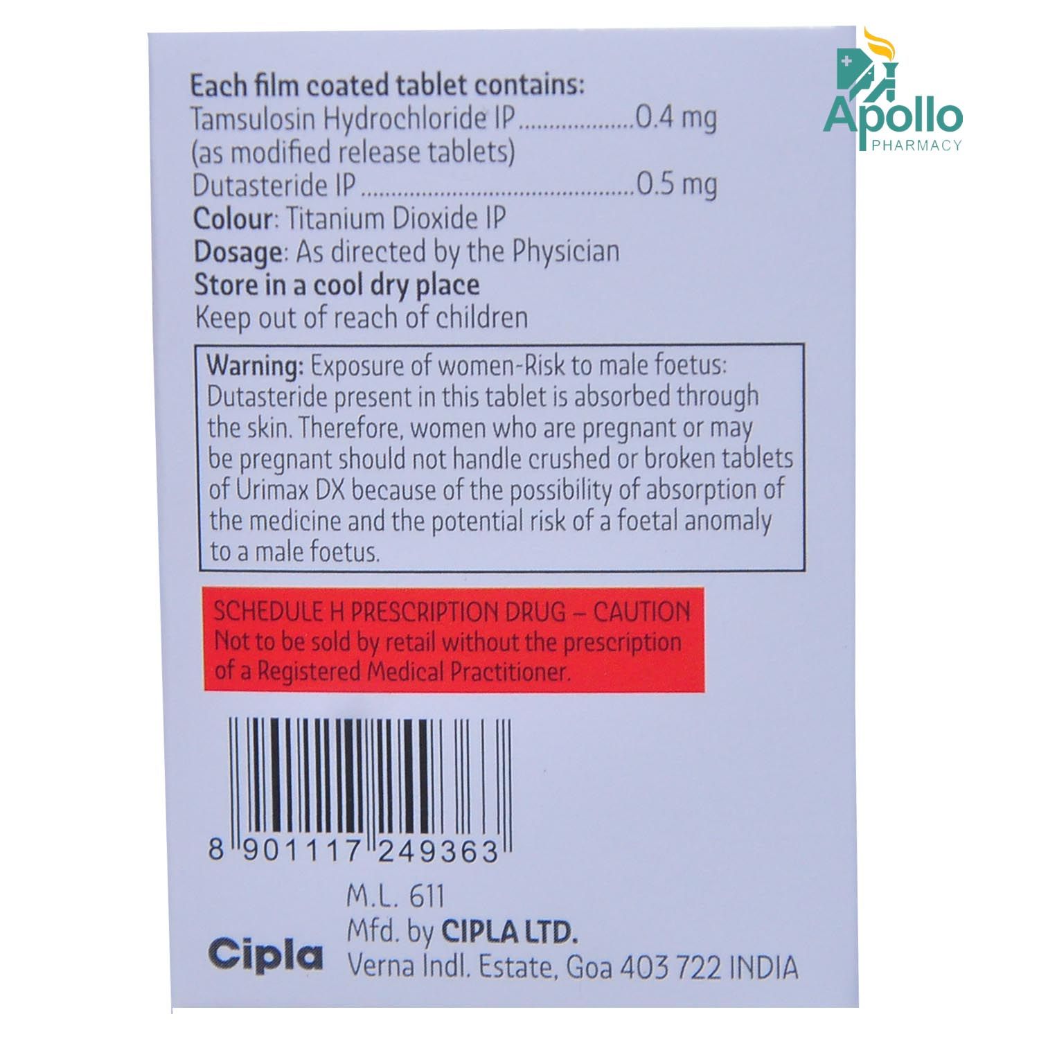 Urimax DX Tablet 30's Price, Uses, Side Effects, Composition - Apollo ...