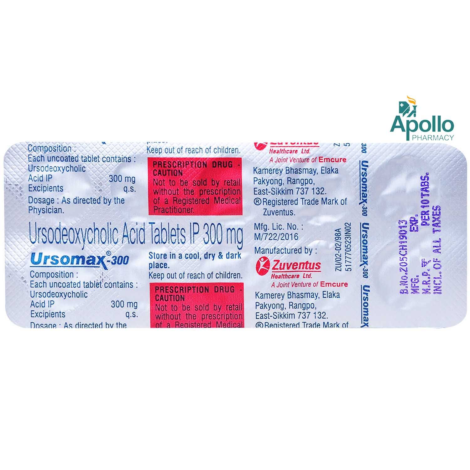 Ursomax-300 Tablet 10's Price, Uses, Side Effects, Composition - Apollo ...