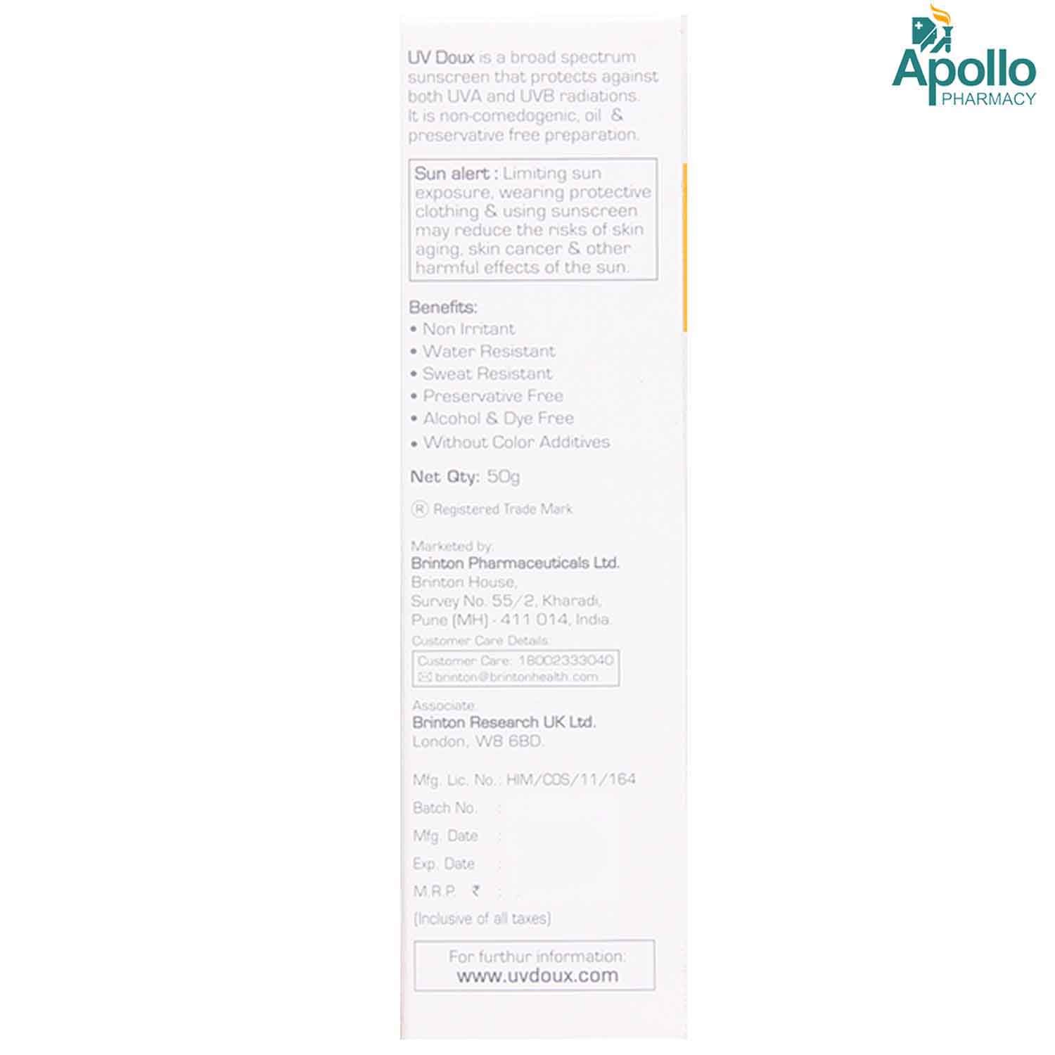 UV Doux Spf 50 Silicon Sunscreen Gel 50 gm Price, Uses, Side Effects, Composition - Apollo Pharmacy