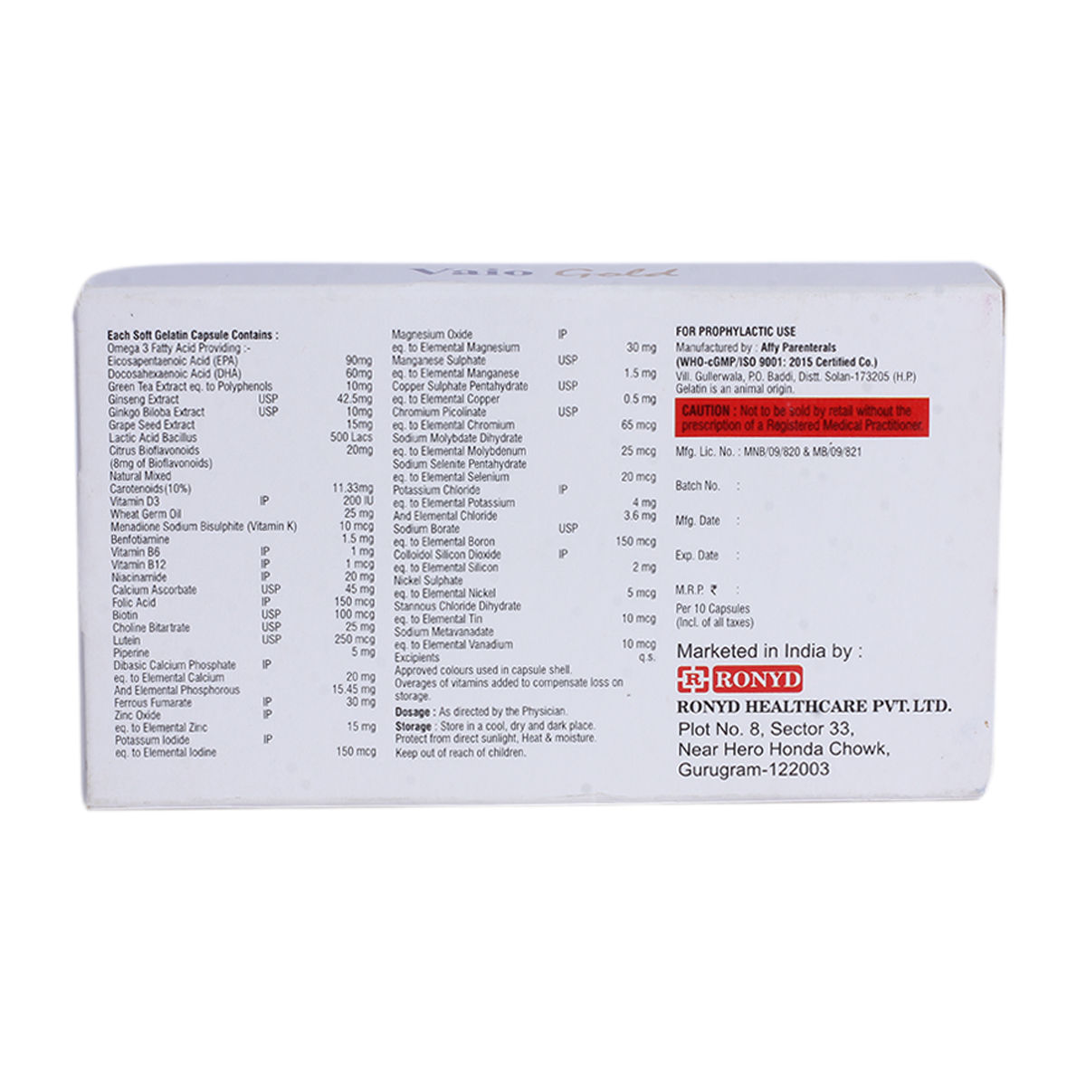 Vaio Gold Capsule 10`S 10's Price, Uses, Side Effects, Composition ...