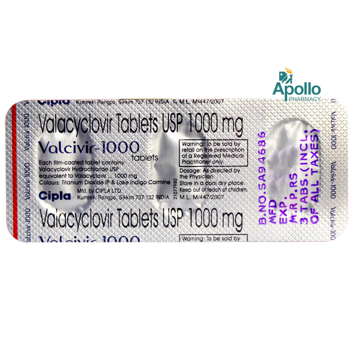 Valcivir 1000 Tablet 3's Price, Uses, Side Effects, Composition ...