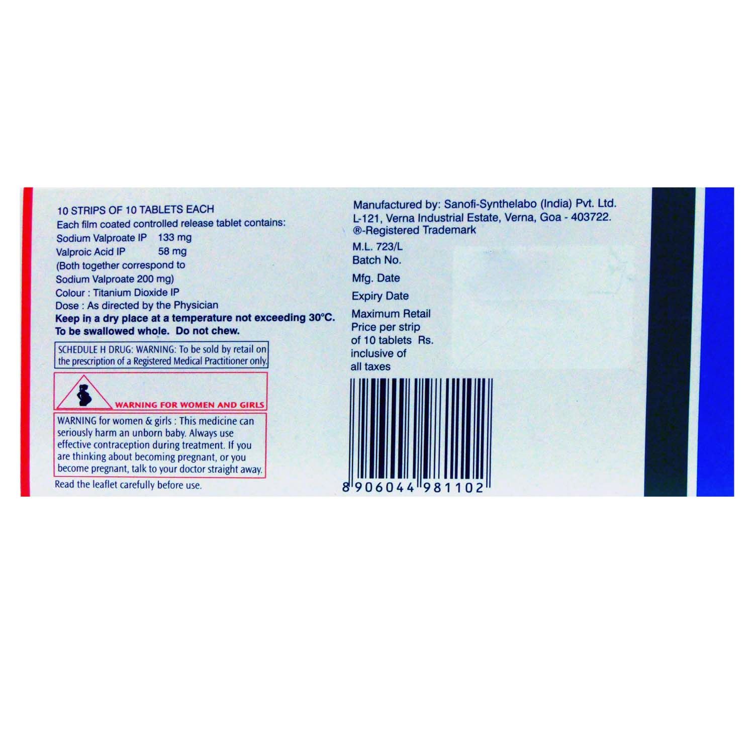 Valparin Chrono 200 Tablet | Uses, Side Effects, Price | Apollo Pharmacy