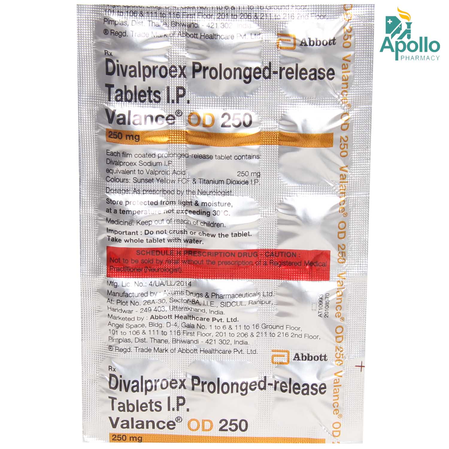Valance OD 250 Tablet 15's Price, Uses, Side Effects, Composition ...
