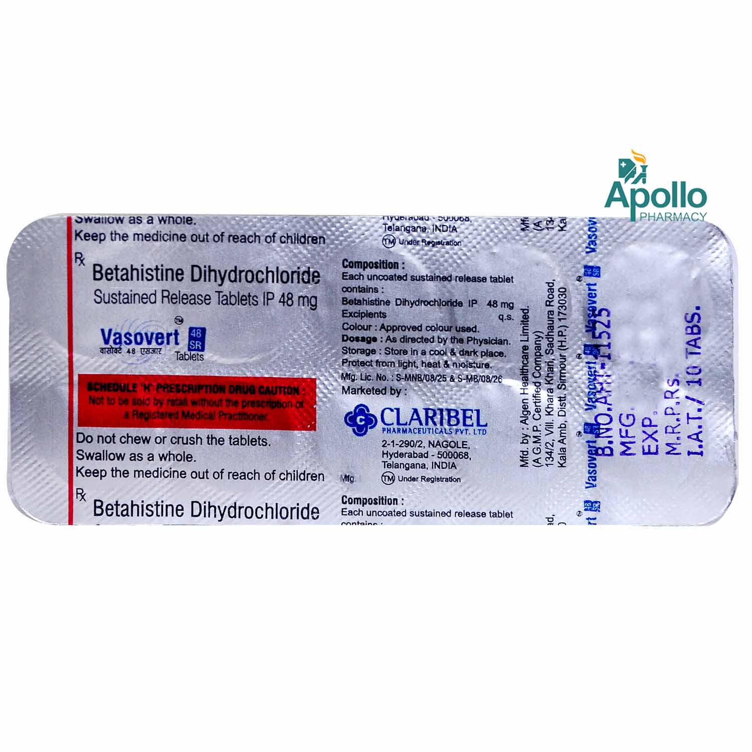 Vasovert 48 SR Tablet 10's Price, Uses, Side Effects, Composition ...