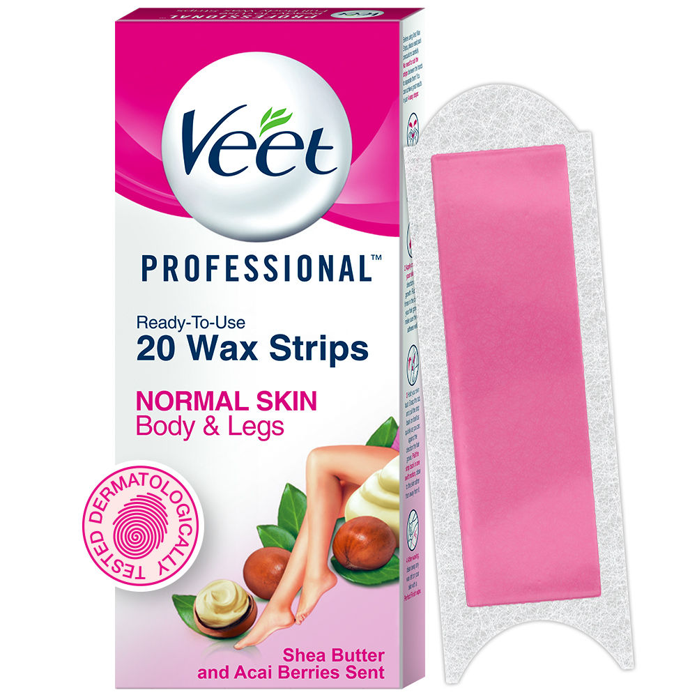 Veet Ready to Use Wax Strips Full Body Waxing Kit for Normal Skin, 20 ...