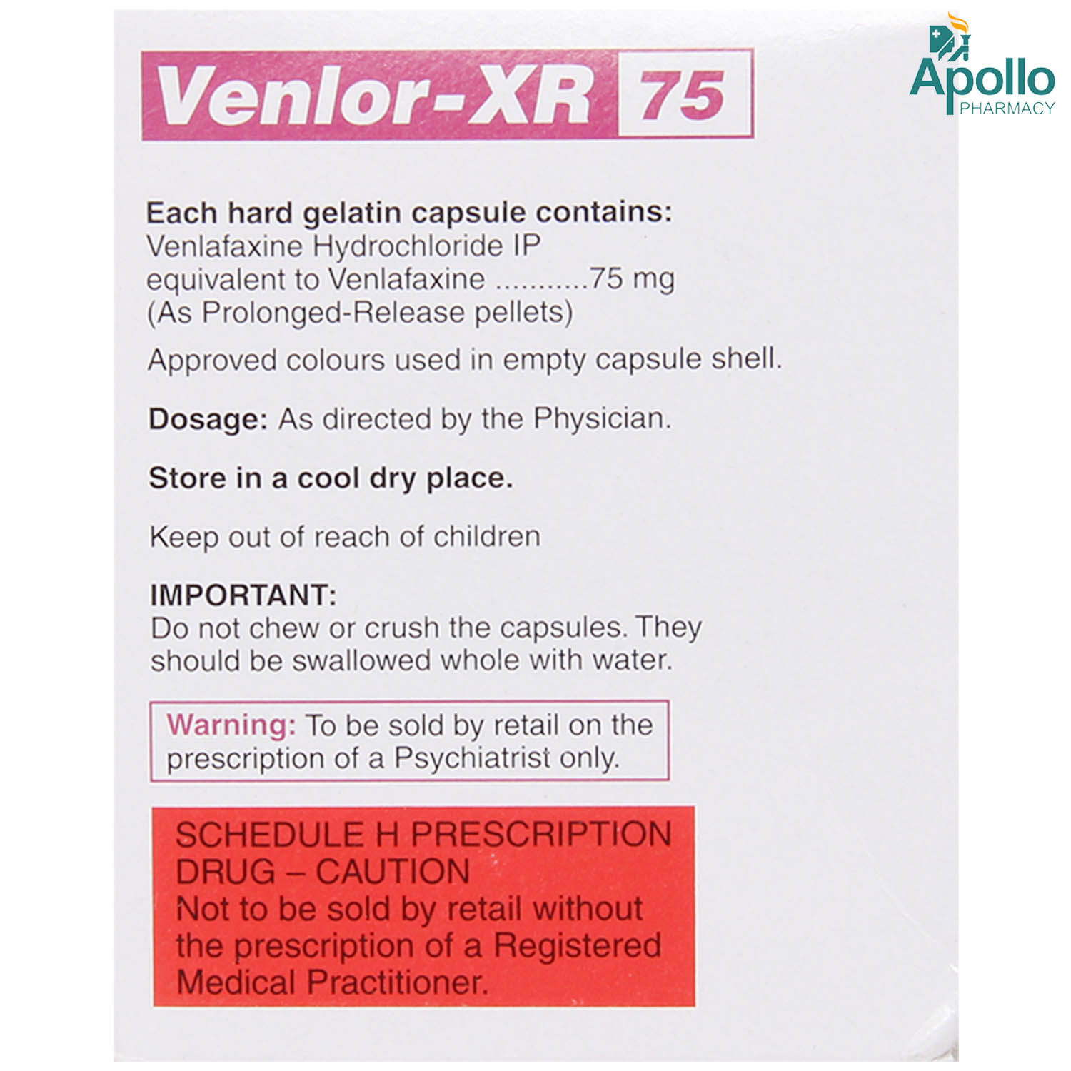Venlor-XR 75 Capsule 10's Price, Uses, Side Effects, Composition ...