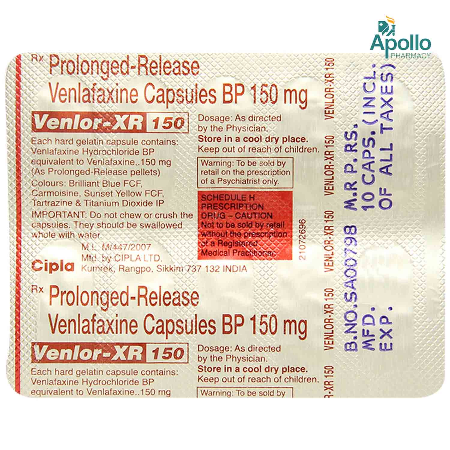 Venlor-XR 150 Capsule 10's Price, Uses, Side Effects, Composition ...