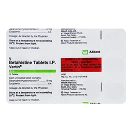 Vertin 8 mg Tablet | Uses, Side Effects, Price | Apollo Pharmacy