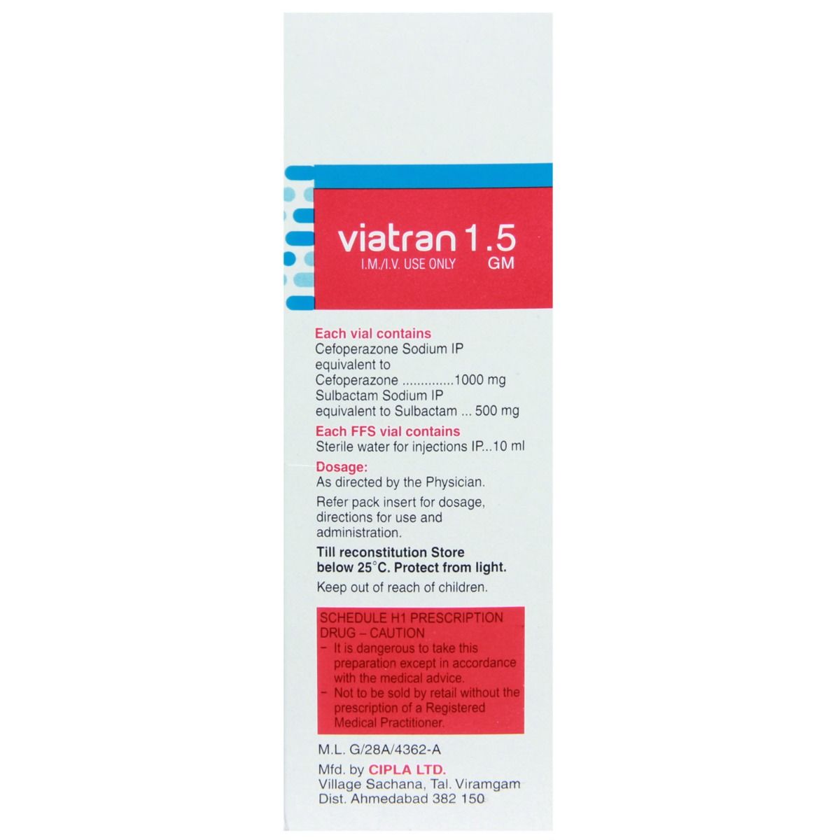 Viatran 1.5 gm Injection 1's Price, Uses, Side Effects, Composition ...