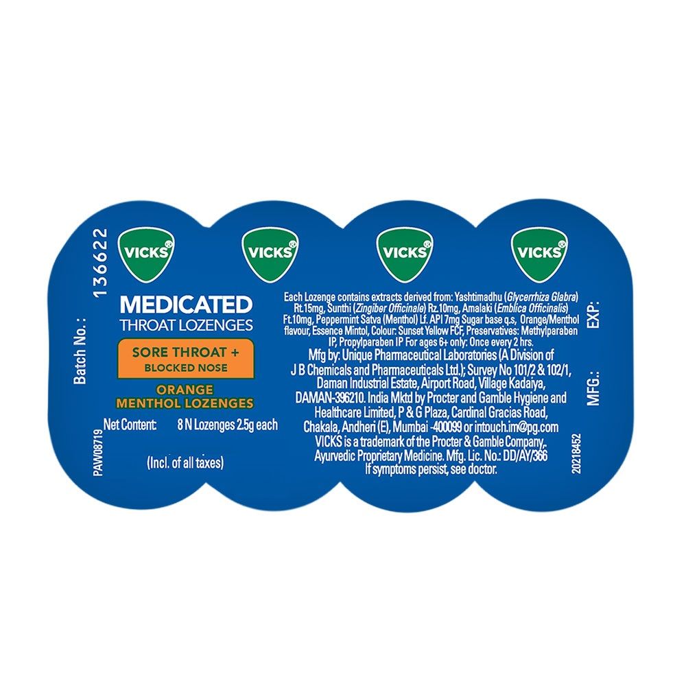 Buy Vicks Orange Menthol Flavour, 8 Lozenges | 19 Minutes Delivery ...