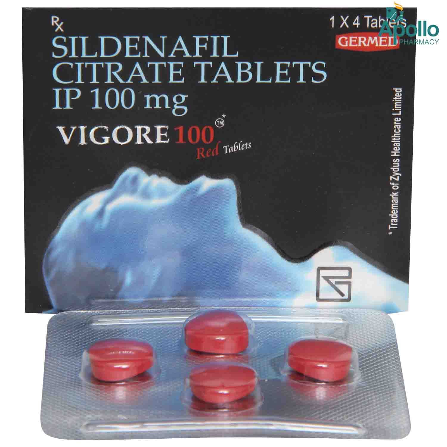 Vigore 100 Red Tablet 4's Price, Uses, Side Effects, Composition ...