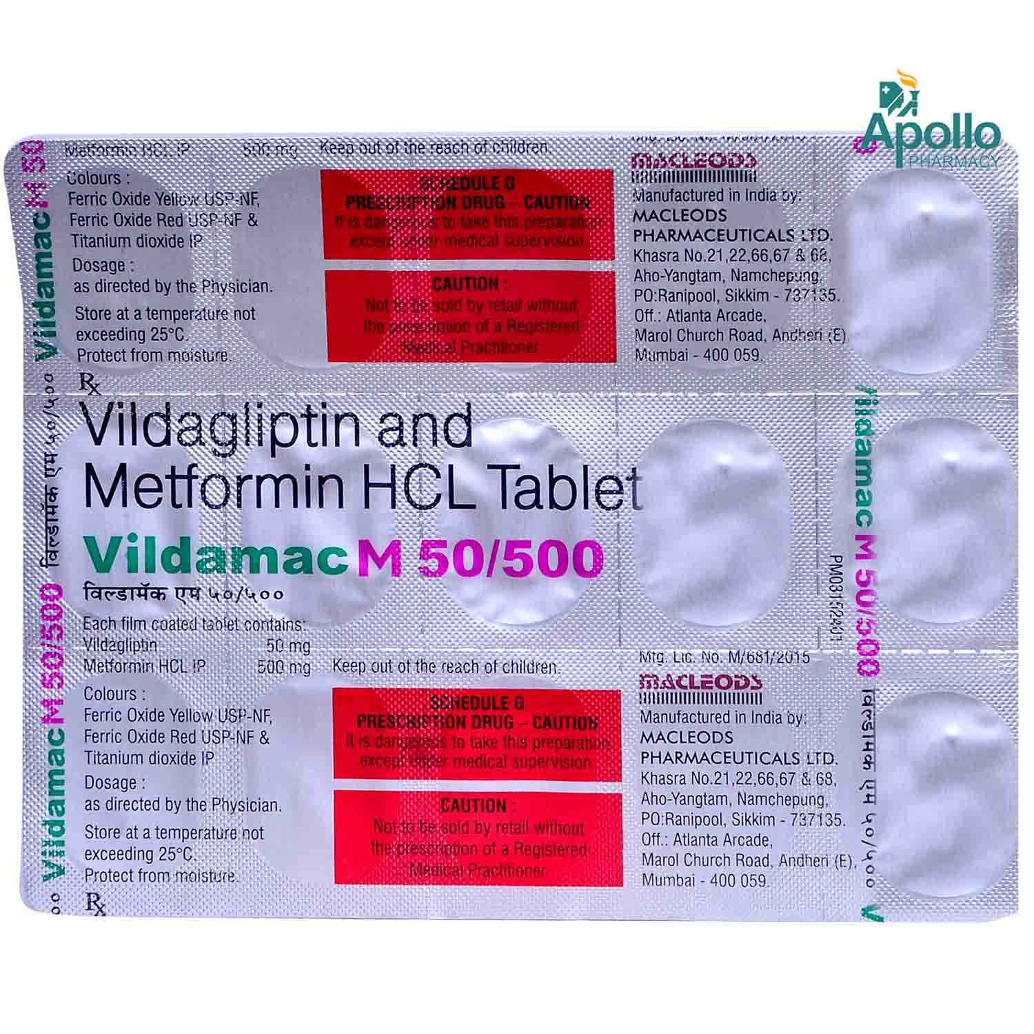 Vildamac M 50/500 Tablet 15's Price, Uses, Side Effects, Composition ...