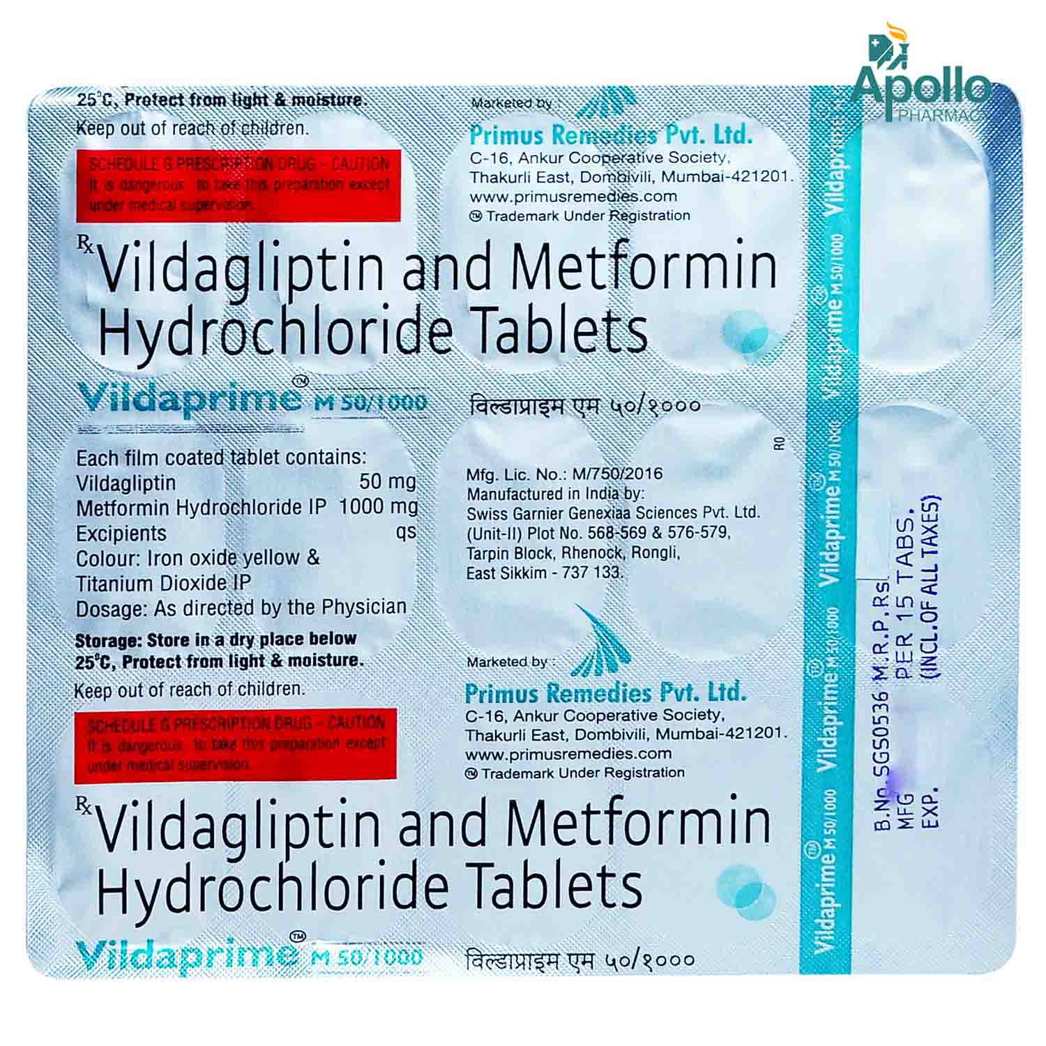 Vildaprime M 50/1000 Tablet 15's Price, Uses, Side Effects, Composition ...