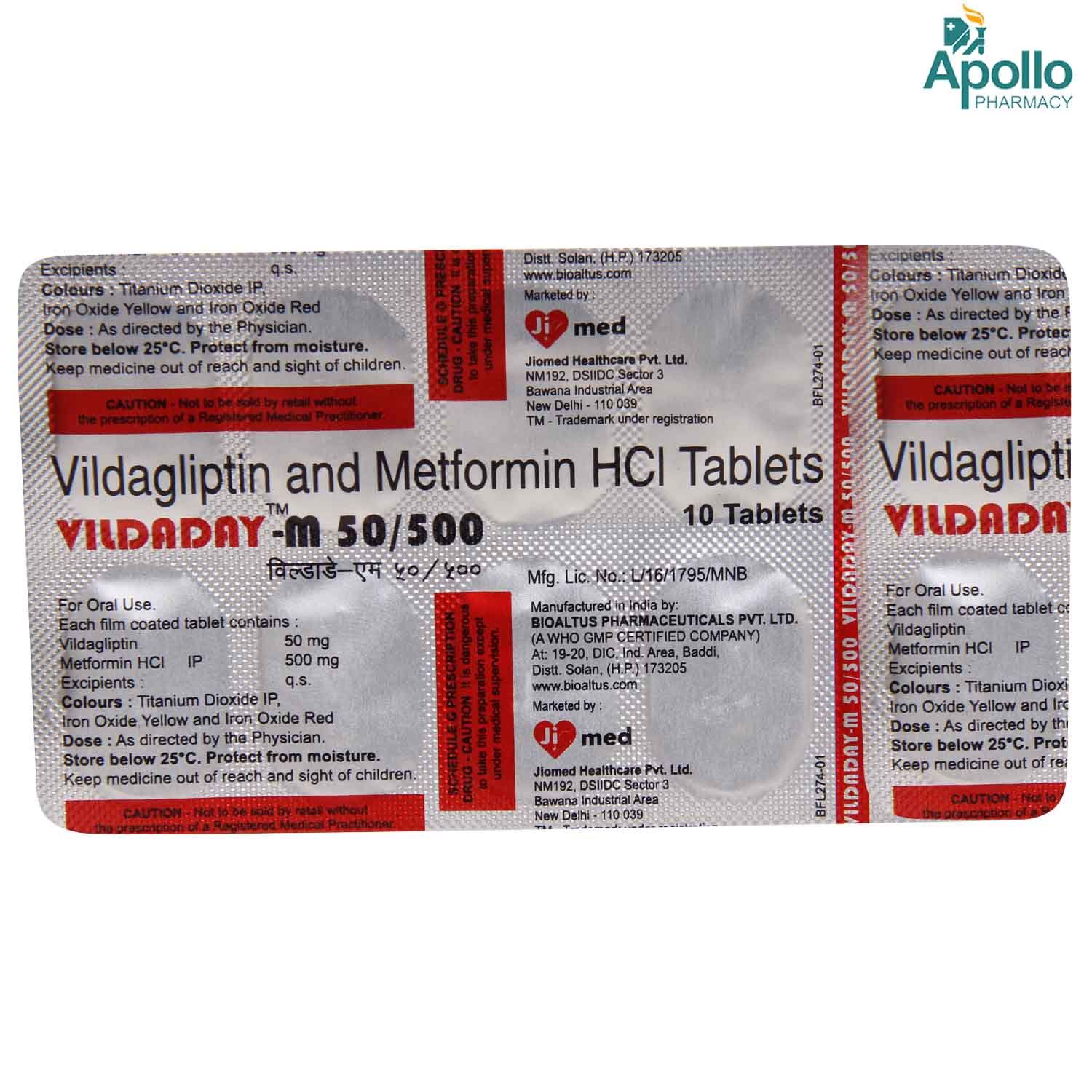 Vildaday-M 50/500 Tablet 10's Price, Uses, Side Effects, Composition ...