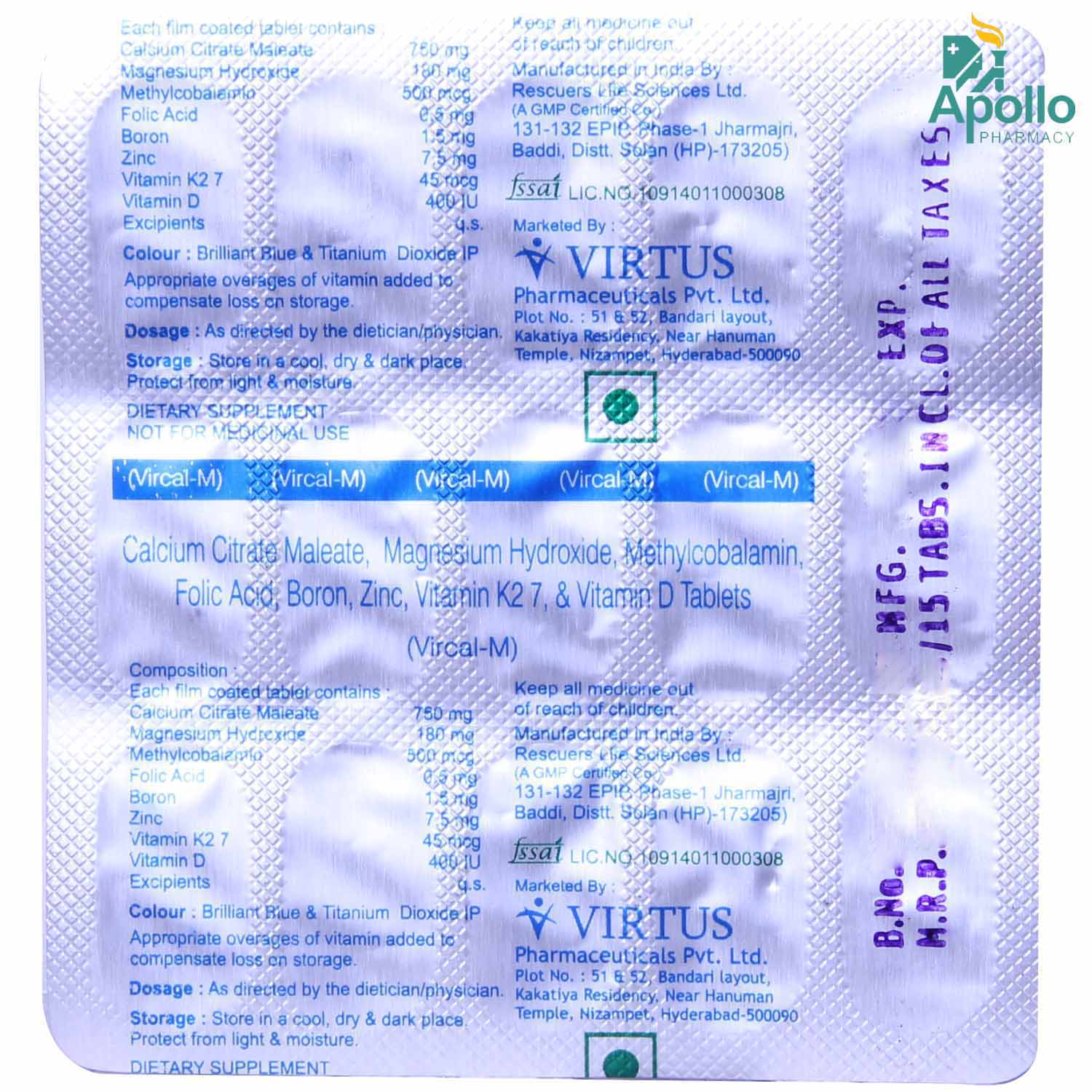 Vircal-M Tablet 15's Price, Uses, Side Effects, Composition - Apollo ...