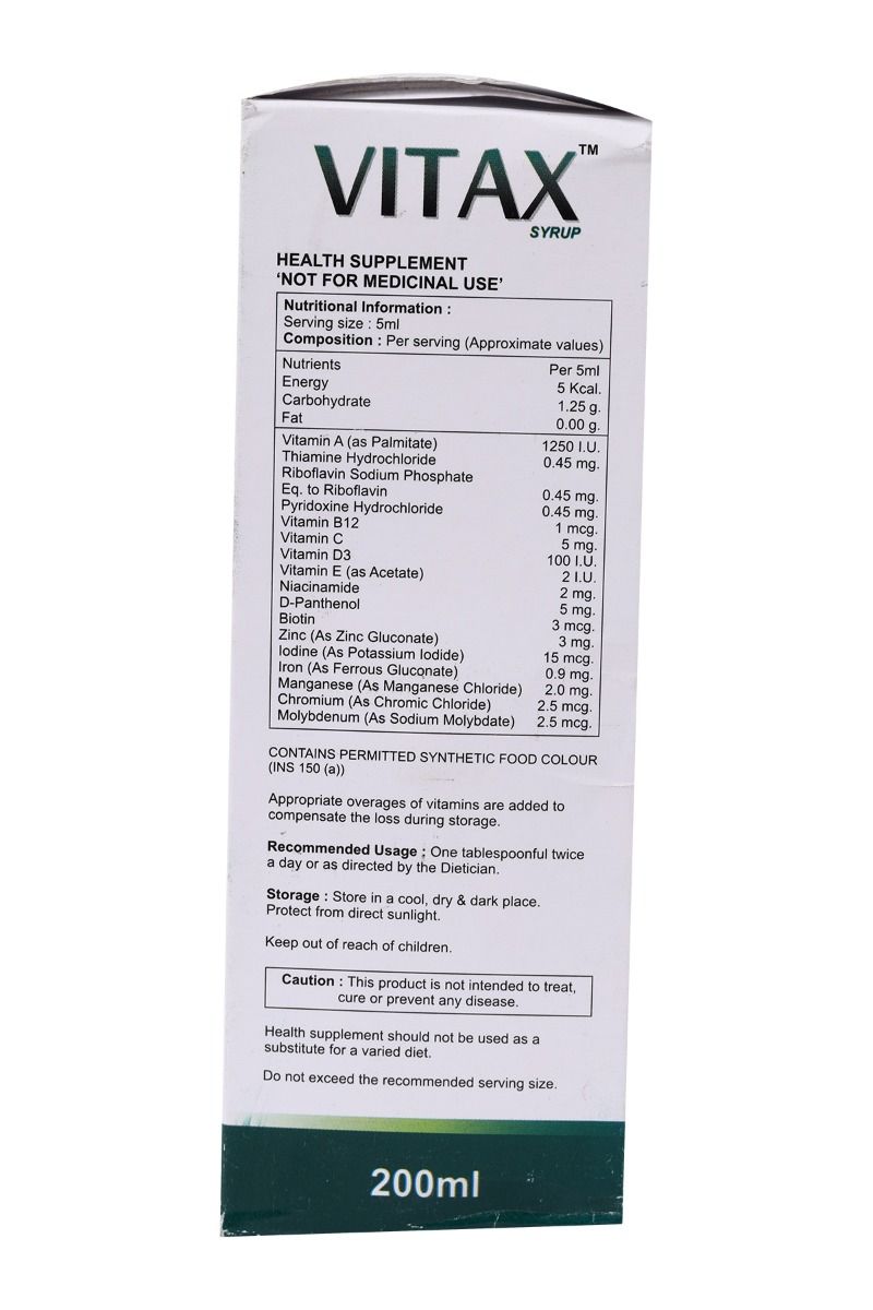 Vitax Syrup 200 ml Price, Uses, Side Effects, Composition - Apollo Pharmacy
