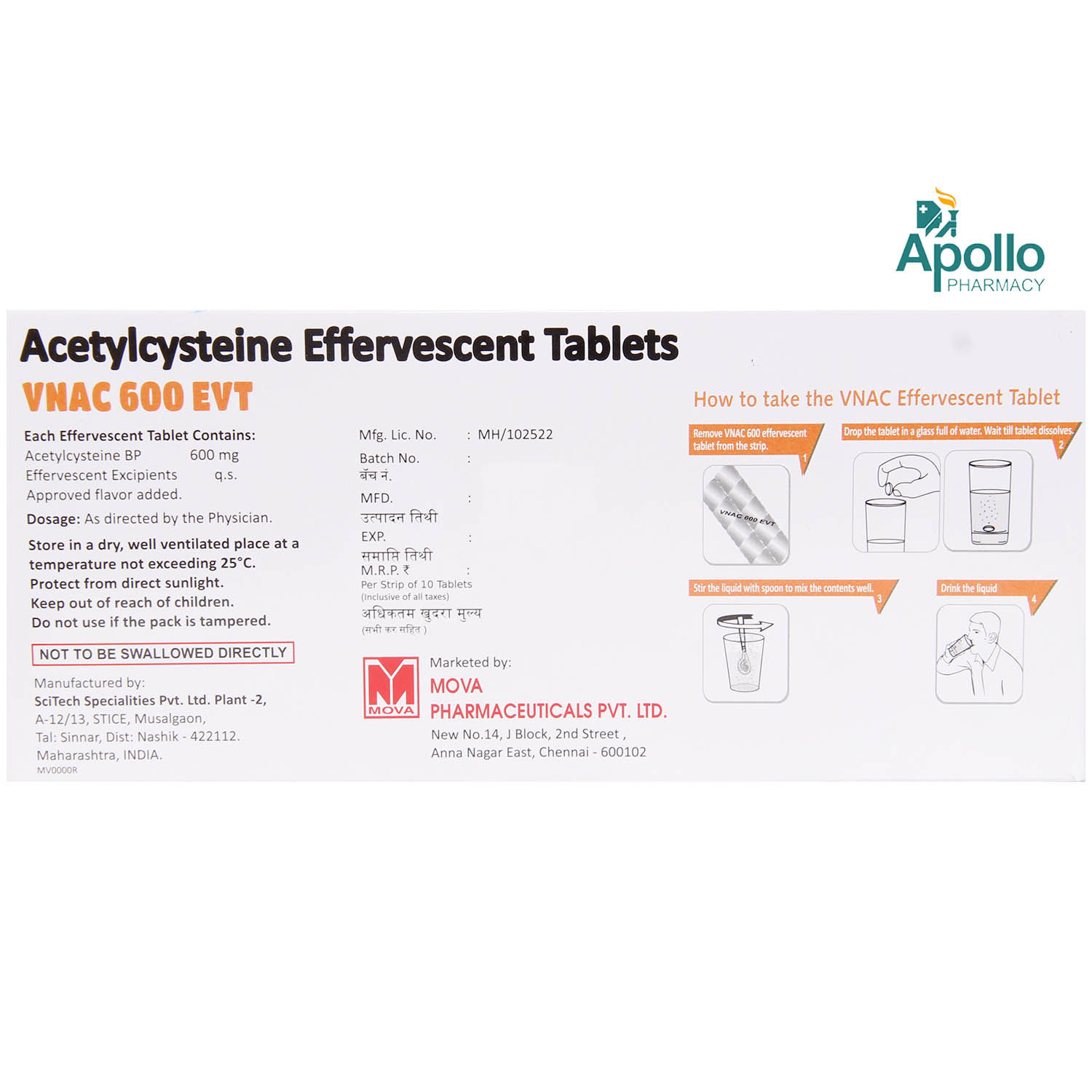 Vnac 600 Evt Sugar Free Tablet | Uses, Side Effects, Price | Apollo ...