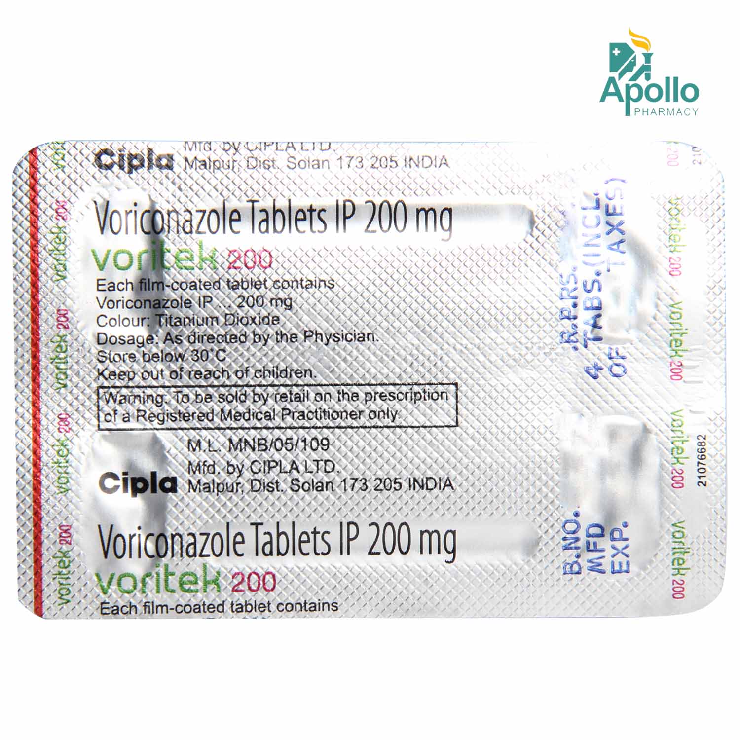 Voritek 200 Tablet 4's Price, Uses, Side Effects, Composition - Apollo ...