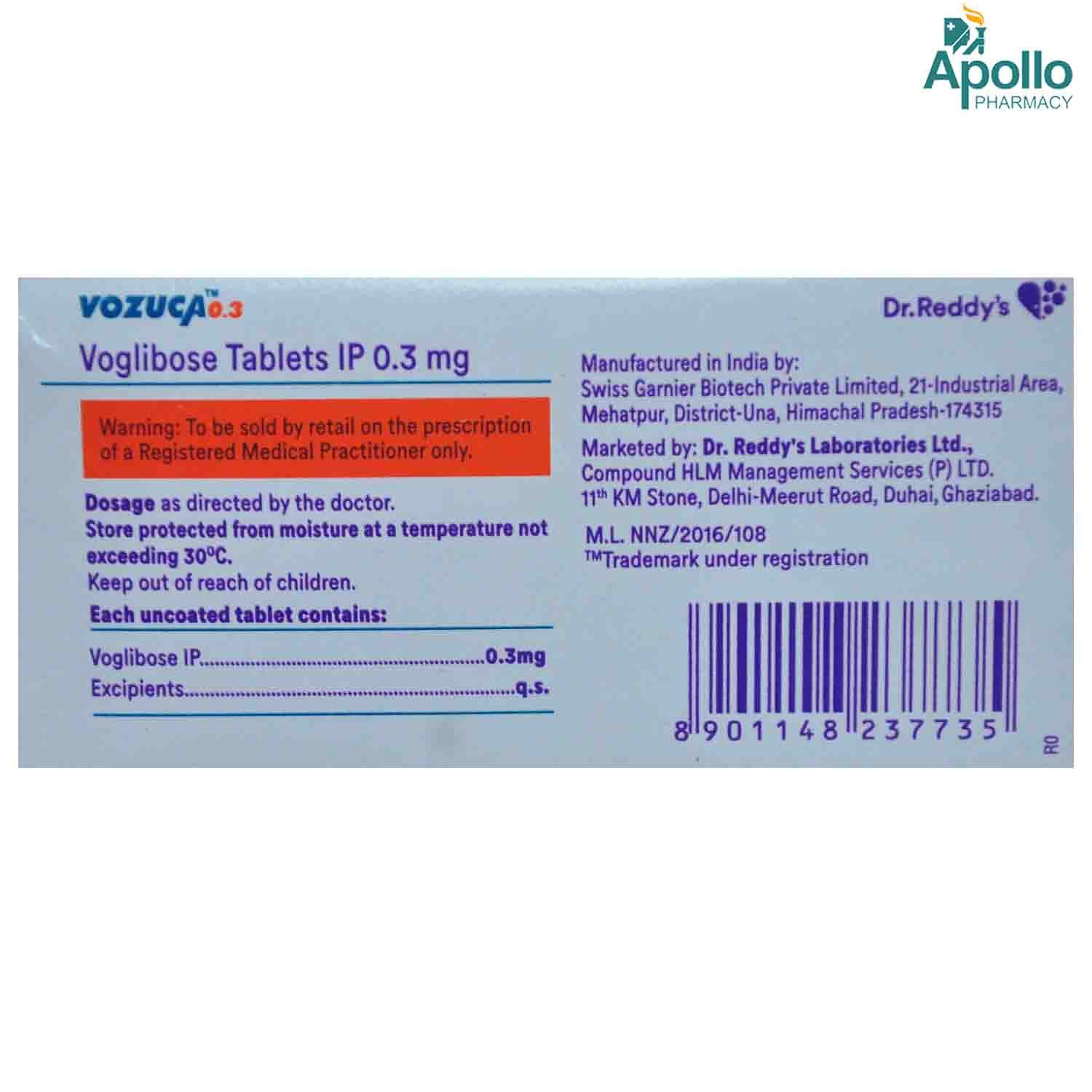 Vozuca 0.3 Tablet 14's Price, Uses, Side Effects, Composition - Apollo ...
