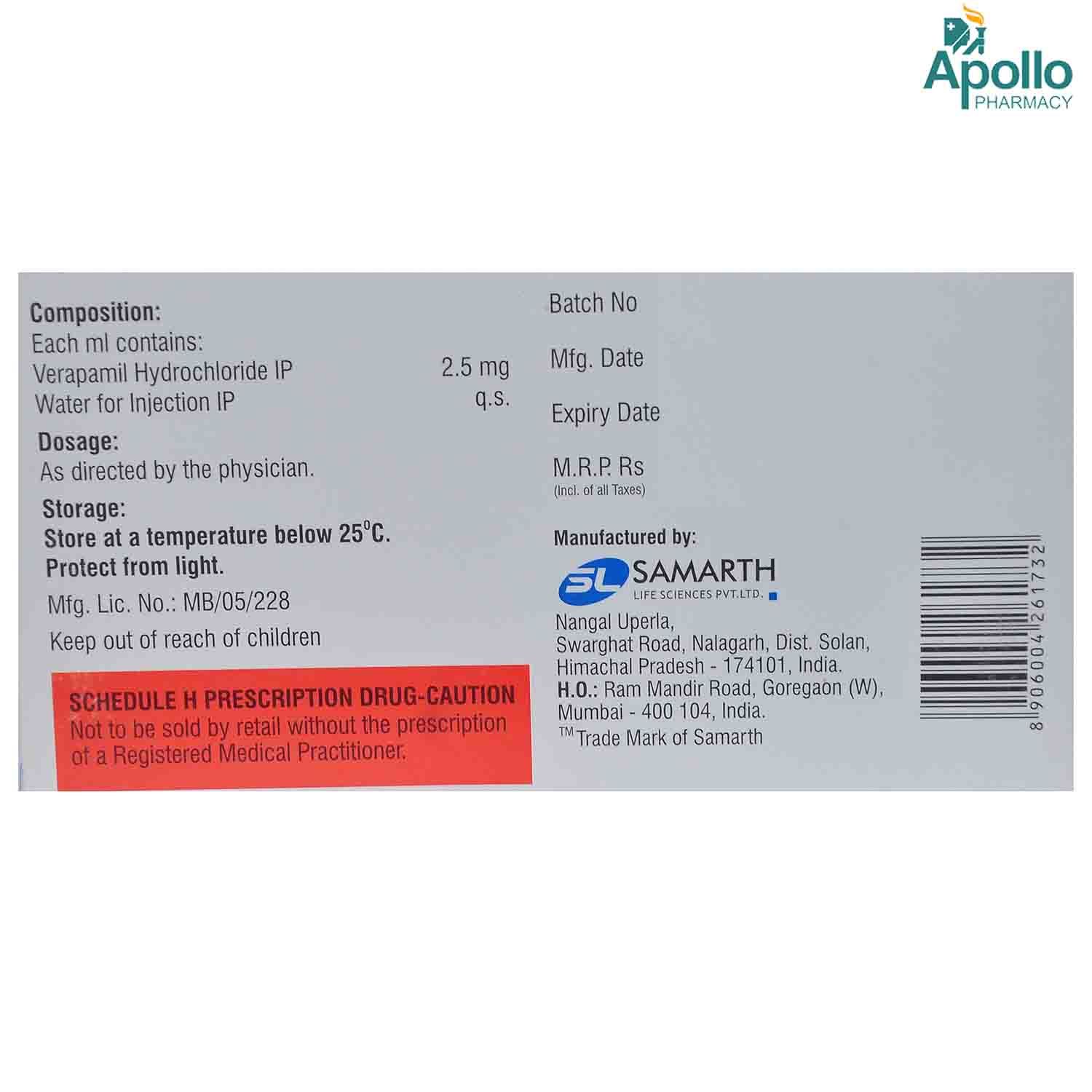 Vpl 5 mg Injection 10 x 2 ml Price, Uses, Side Effects, Composition ...