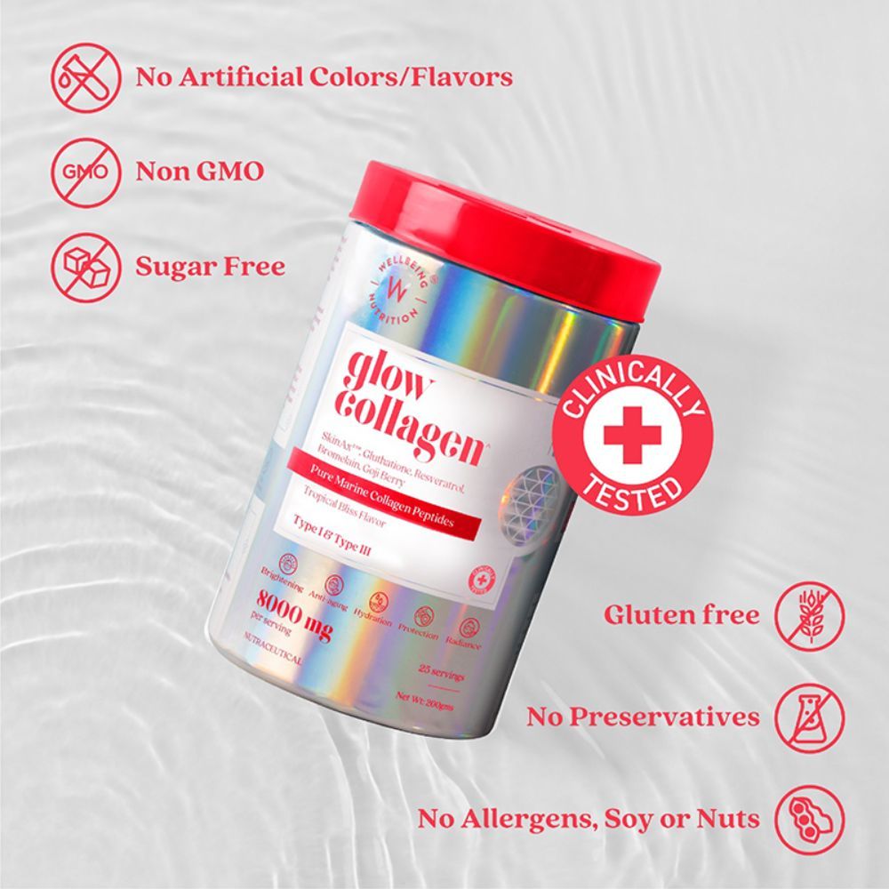 Wellbeing Nutrition Glow Collagen 8000 mg Tropical Bliss Flavour Powder ...