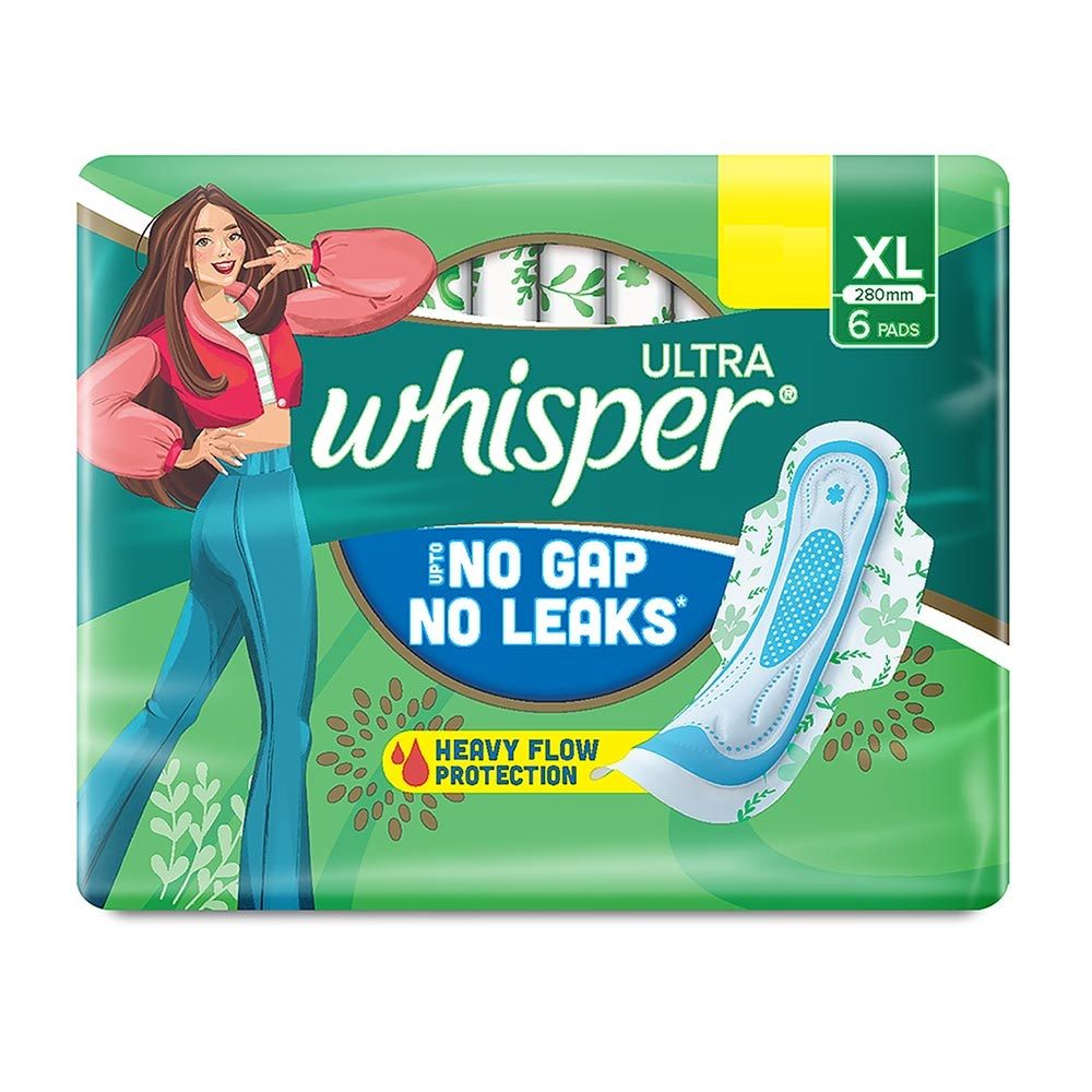Buy Whisper Ultra Upto No Gap No Leaks Sanitary Pads XL, 6 Count | 19 ...